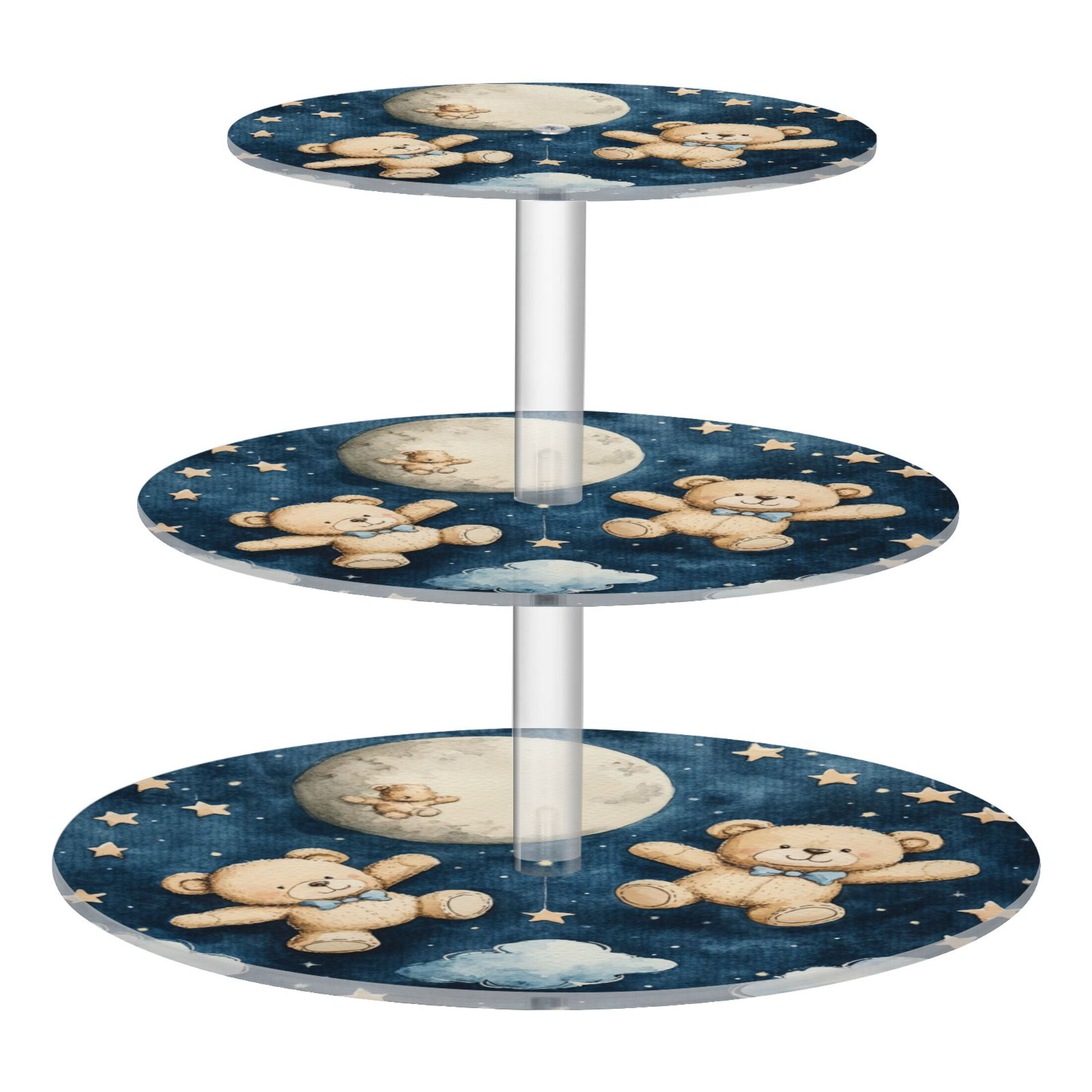 Wobogo Teddy Bear Night Sky Pattern 3 Tier Acrylic Cake Stand with ...