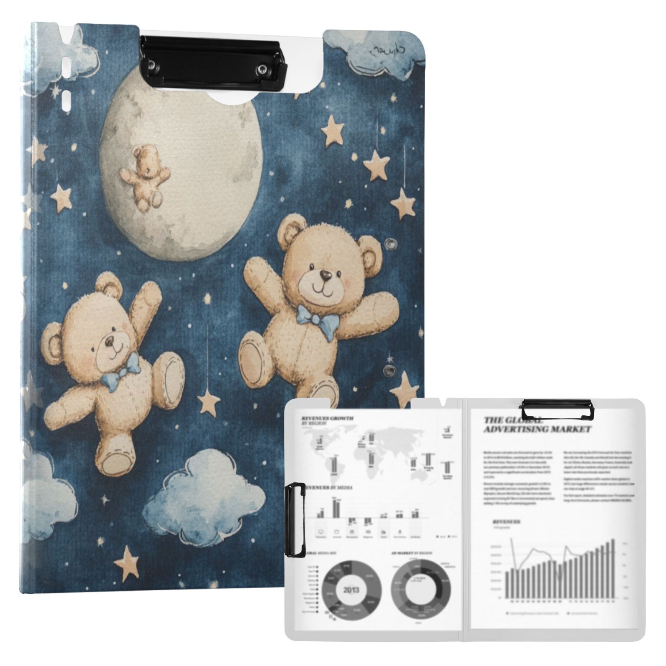Wobogo Teddy Bear Night Sky Pattern A4 Foldable Clipboard with ...
