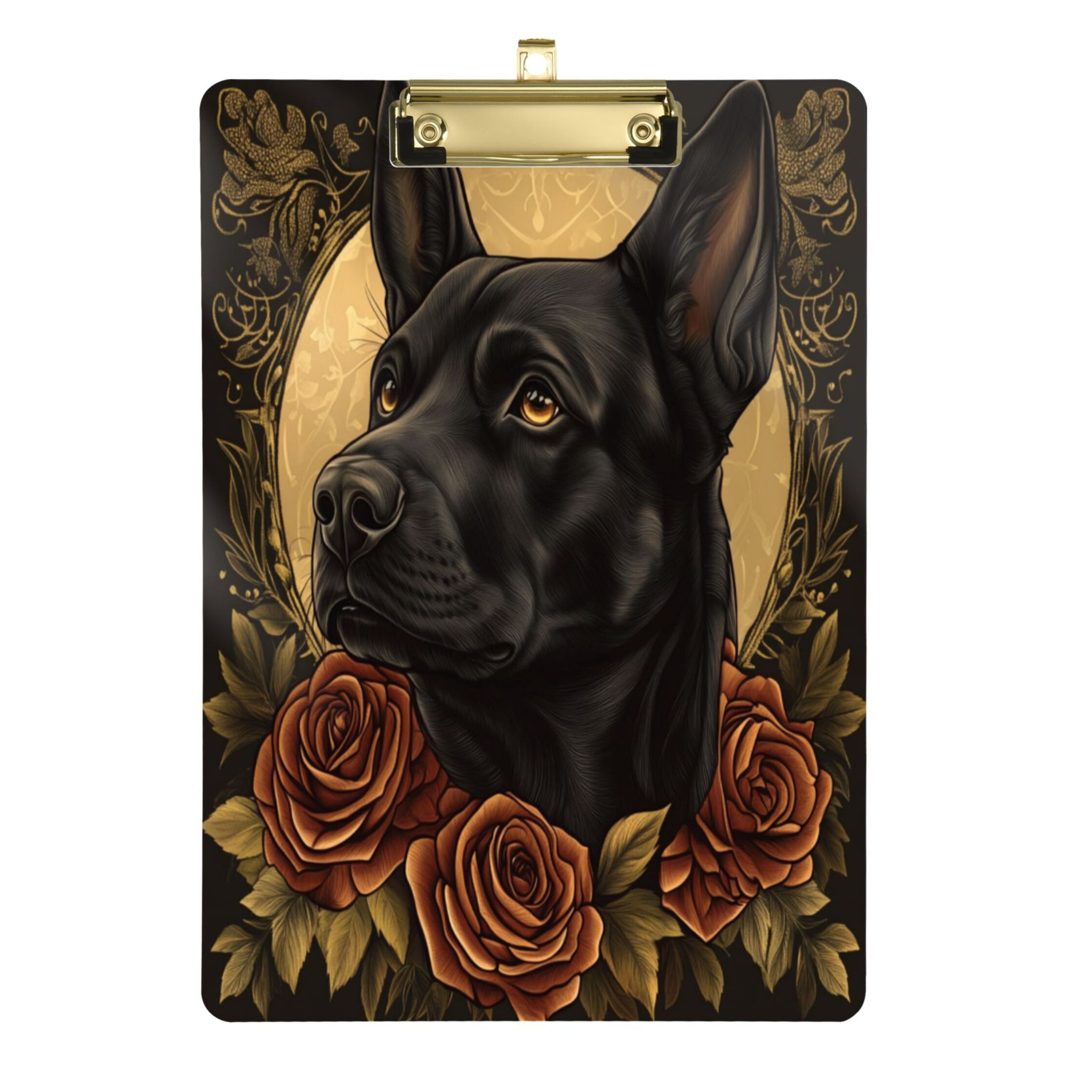 Wobogo The Black Dog with Red Rose Acrylic A4 Clipboards Gold Clip ...