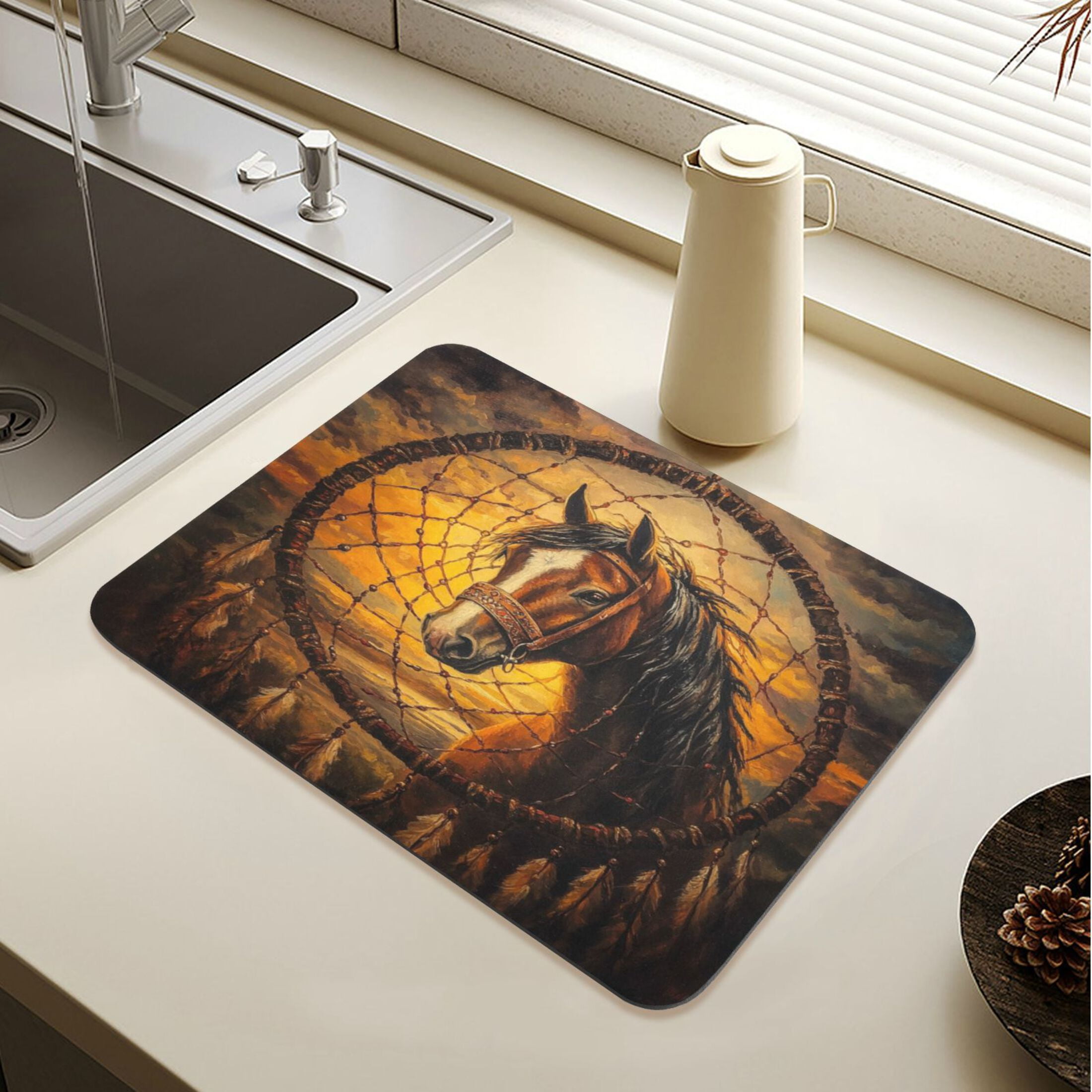 Wobogo The Sunset Stallion Dish Drying Mats Diatomaceous Earth Super ...