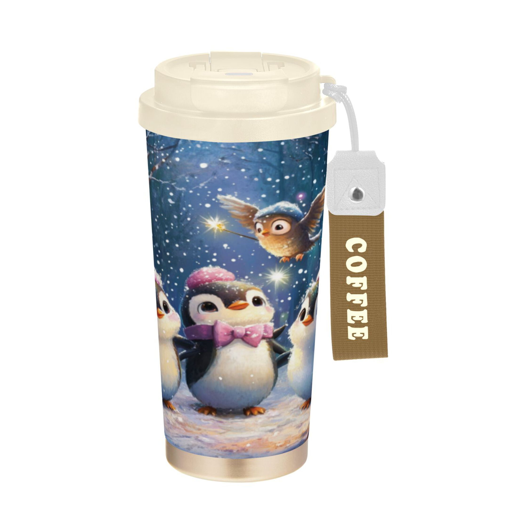 Wobogo Three Cute Cartoon Penguins Double Drinking Coffee Cup Insulated ...