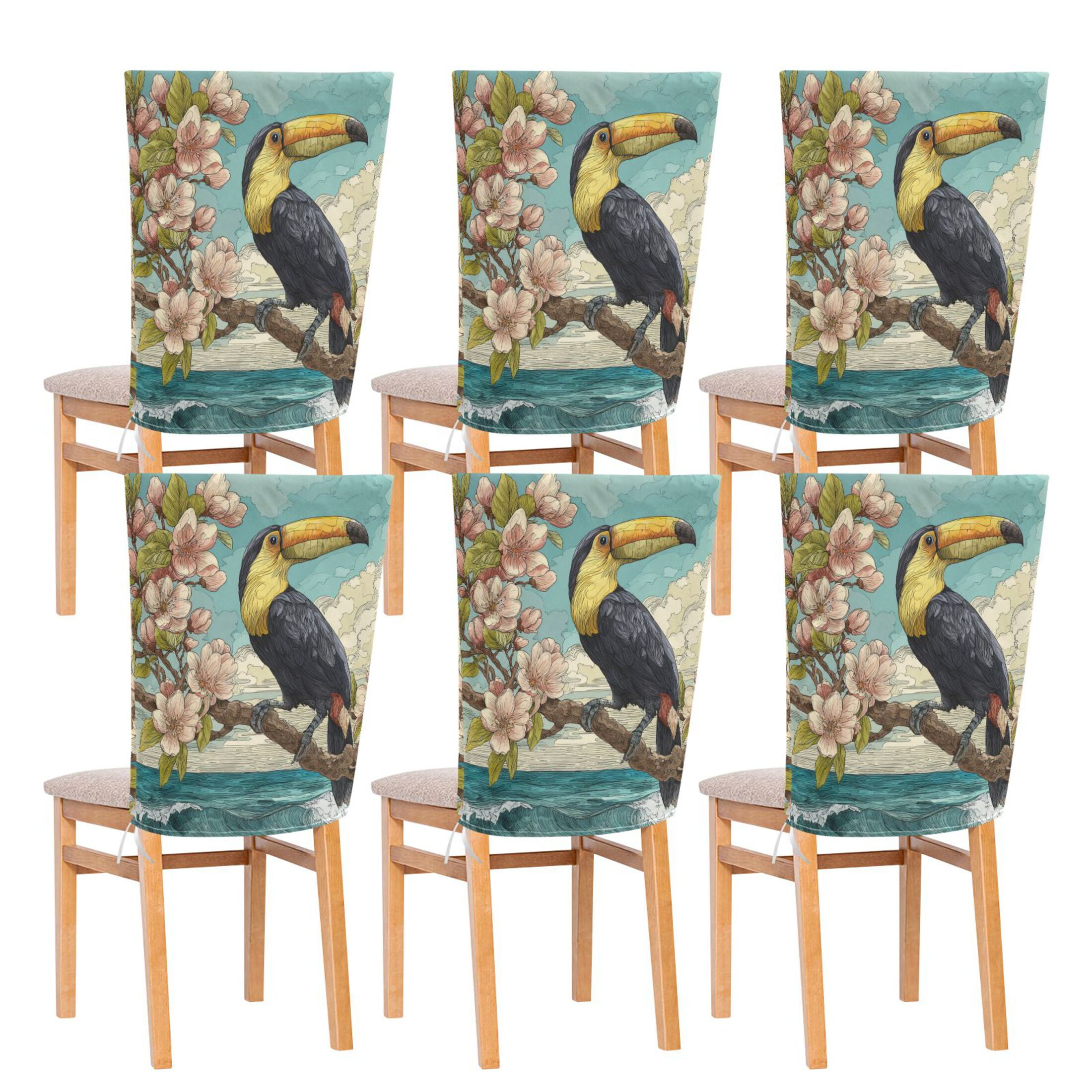 Wobogo Toucan Bird Dining Room Chair Covers 6 Pieces Super Fit Elastic ...