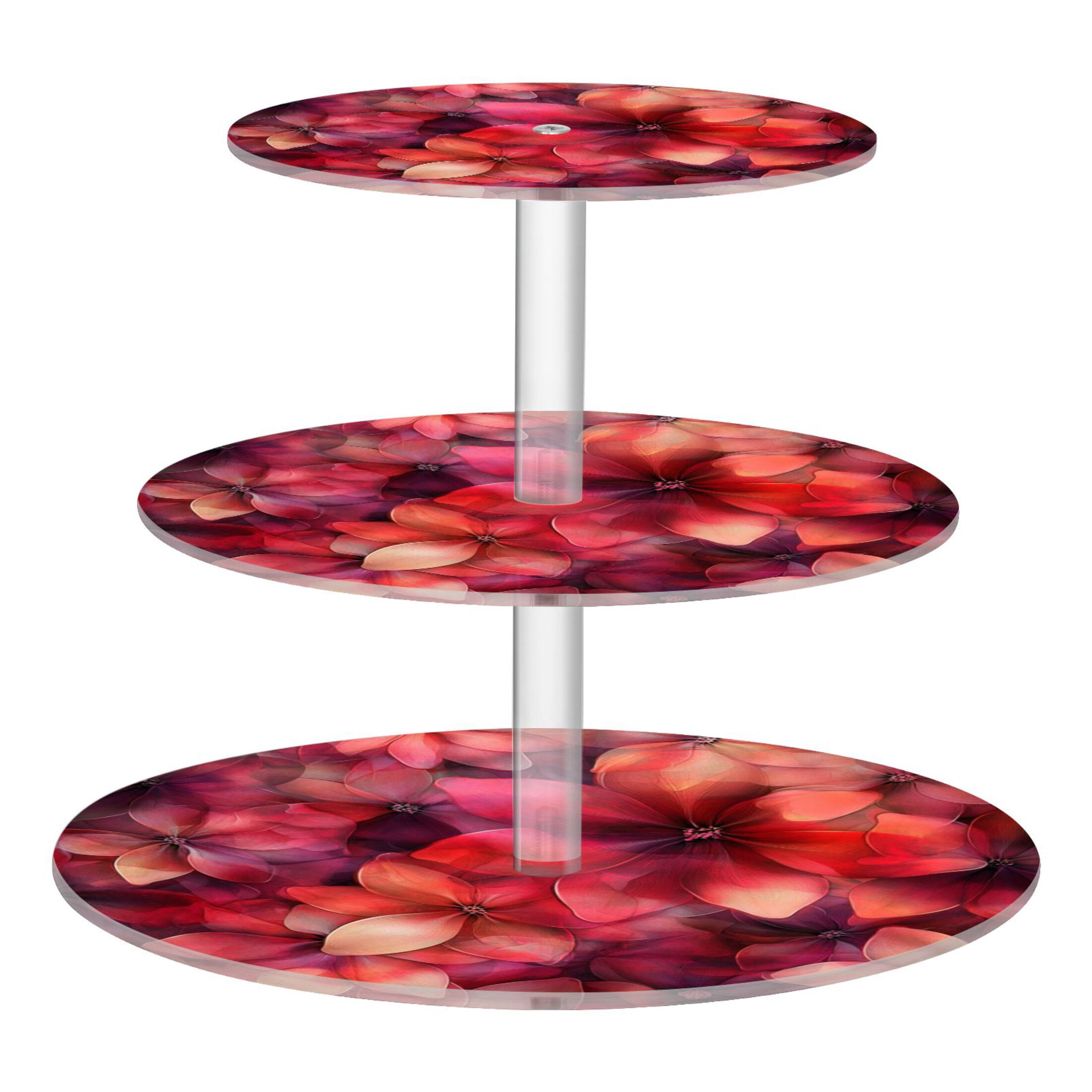 Wobogo Transparent Red Flowers 3 Tier Acrylic Cake Stand with Clear ...