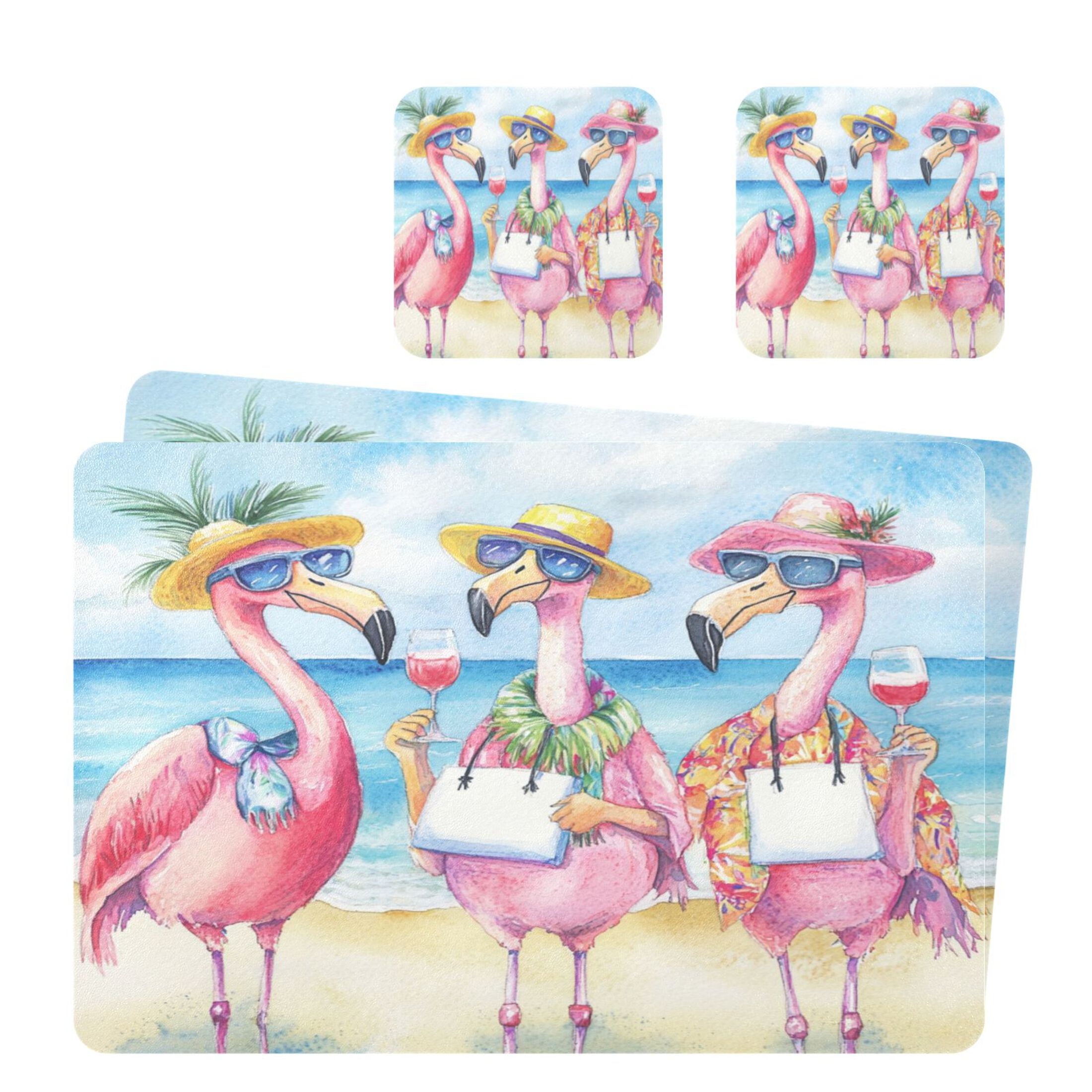 Wobogo Traveling Flamingos Placemats Coasters Set of 2 Heat-resistant ...