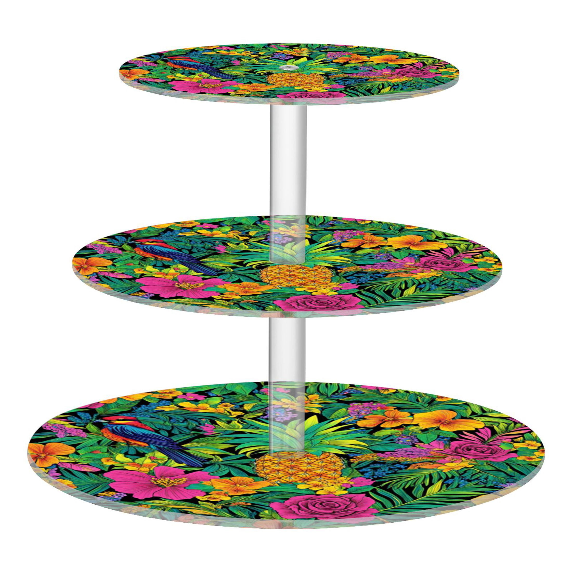 Wobogo Tropical Pineapple 3 Tier Acrylic Cake Stand with Clear Round ...