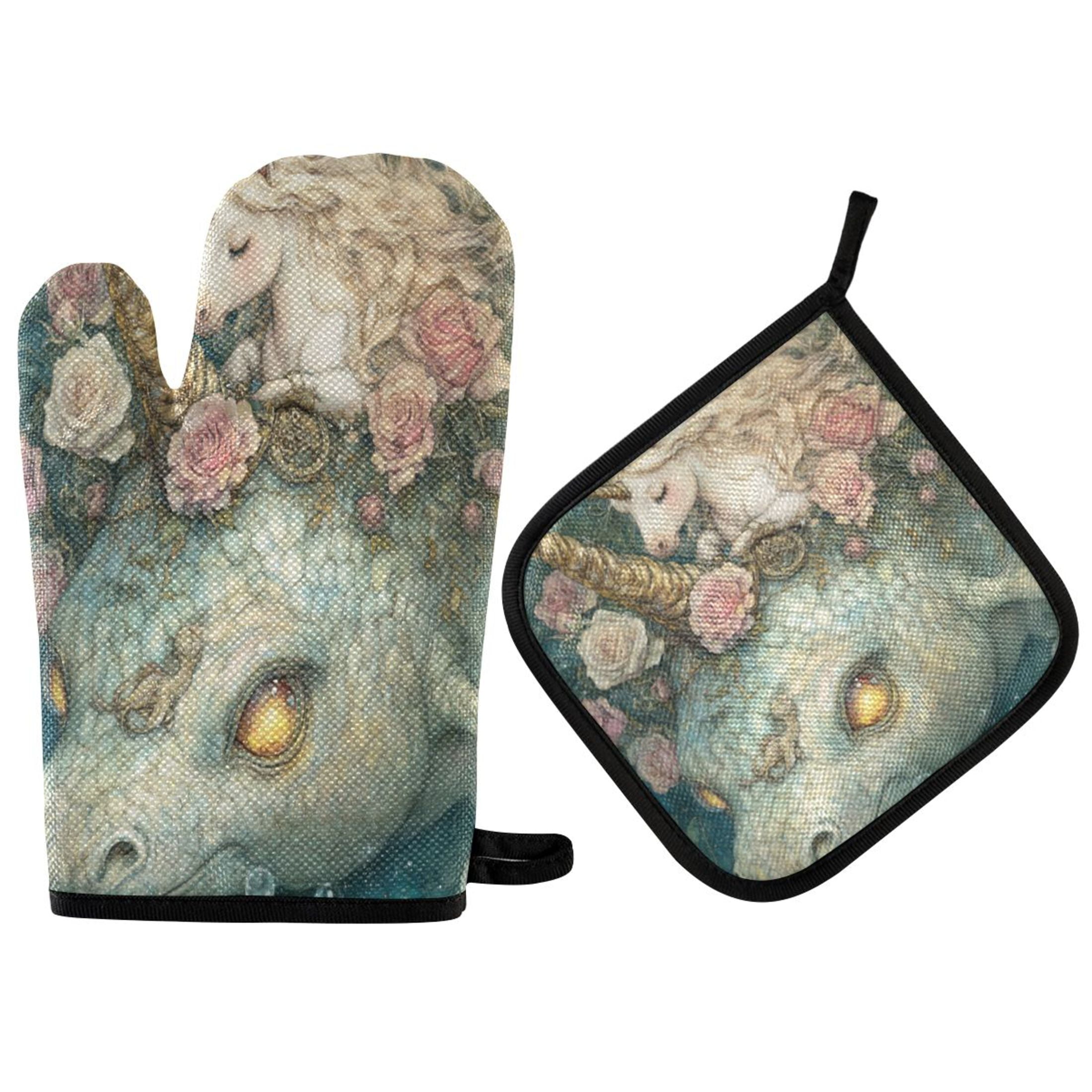 Wobogo Unicorns and Sea Monsters Oven Mitts and Pot Holders 2pcs Set ...