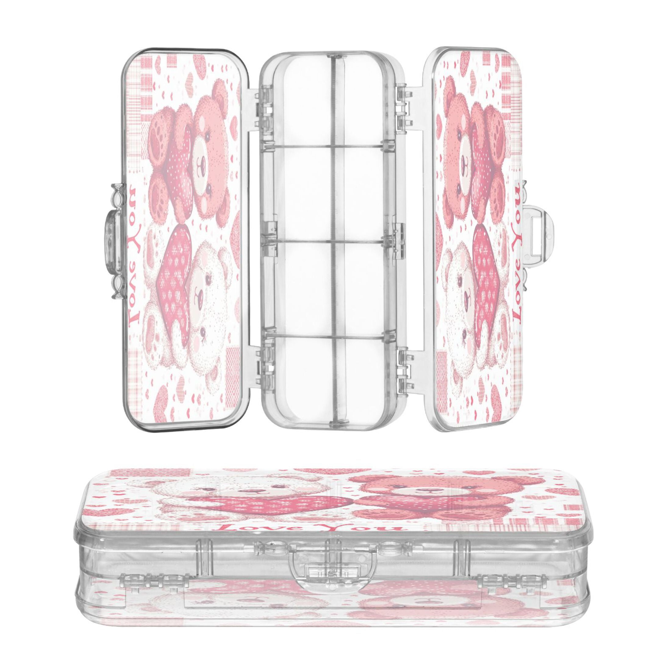 Wobogo Valentine Teddy Bears Clear Pencil Case Plastic Pencilboxes ...