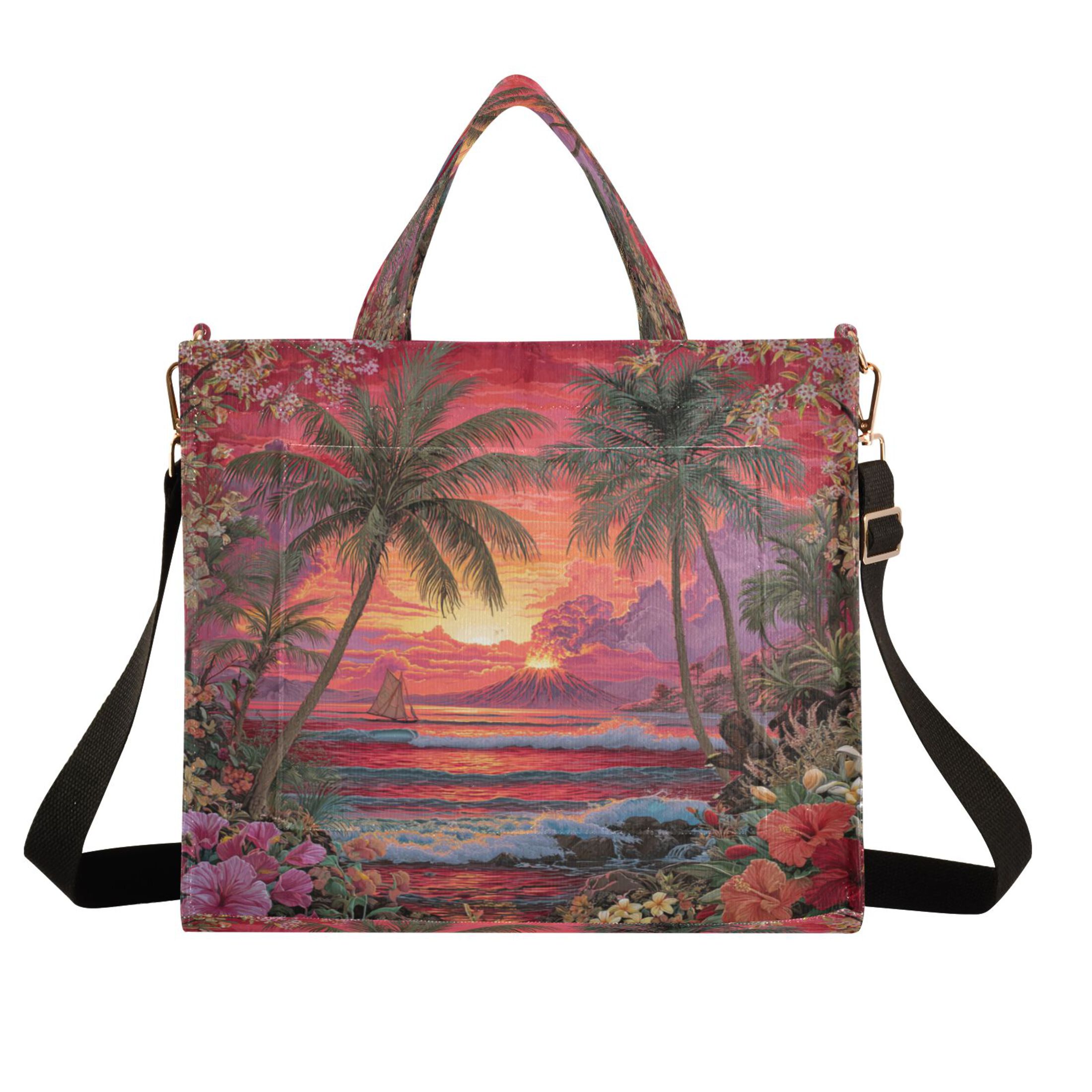 Wobogo Volcanic Island Corduroy Tote Bag for Women Travel Crossbody Bag ...