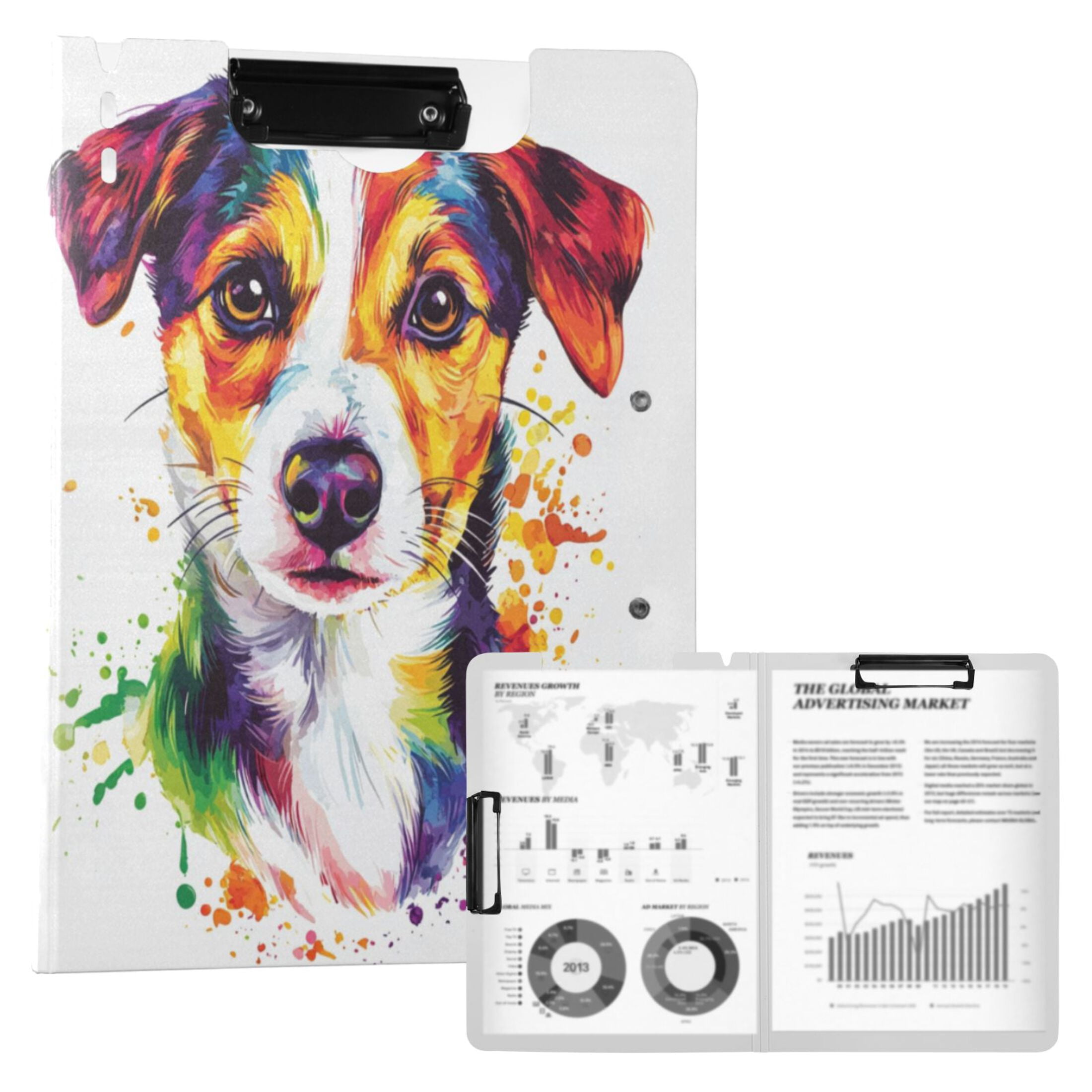 Wobogo Watercolor Colorful Dog A4 Foldable Clipboard with Horizontal ...
