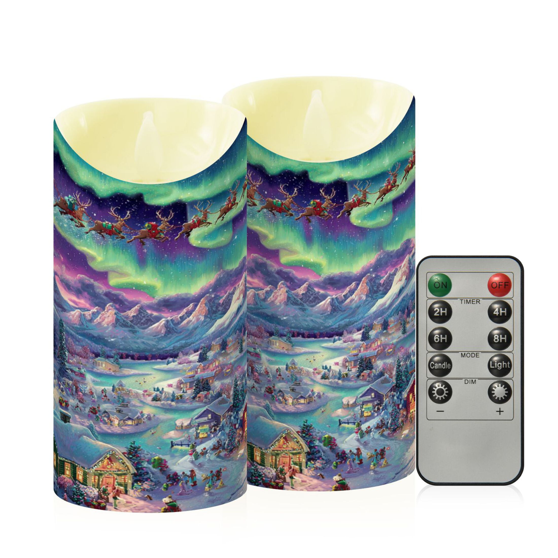 Wobogo Whimsical Christmas Scene Flameless Candles with Remote Battery ...