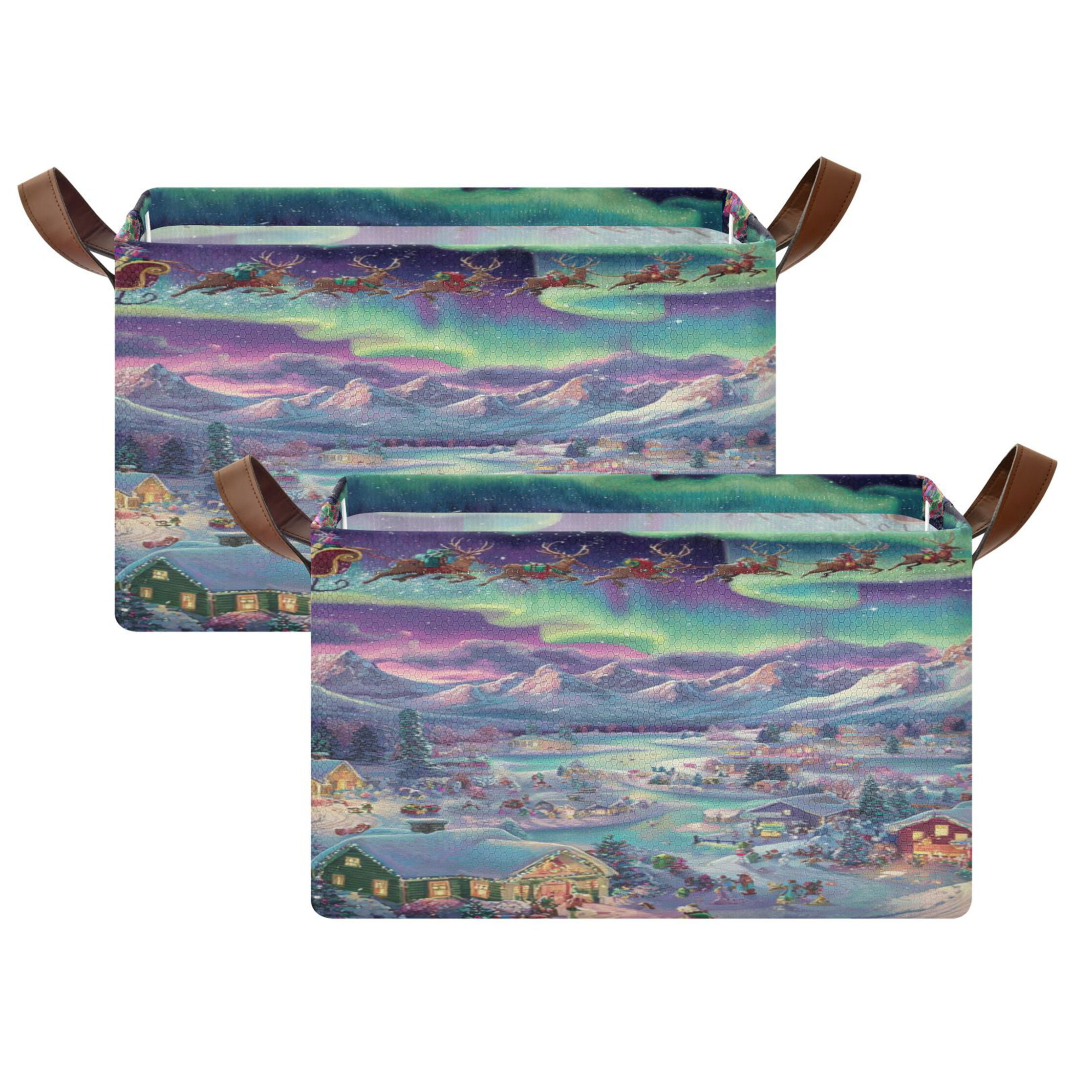 Wobogo Whimsical Christmas Scene Storage Basket 16.9×11.4×10in ...