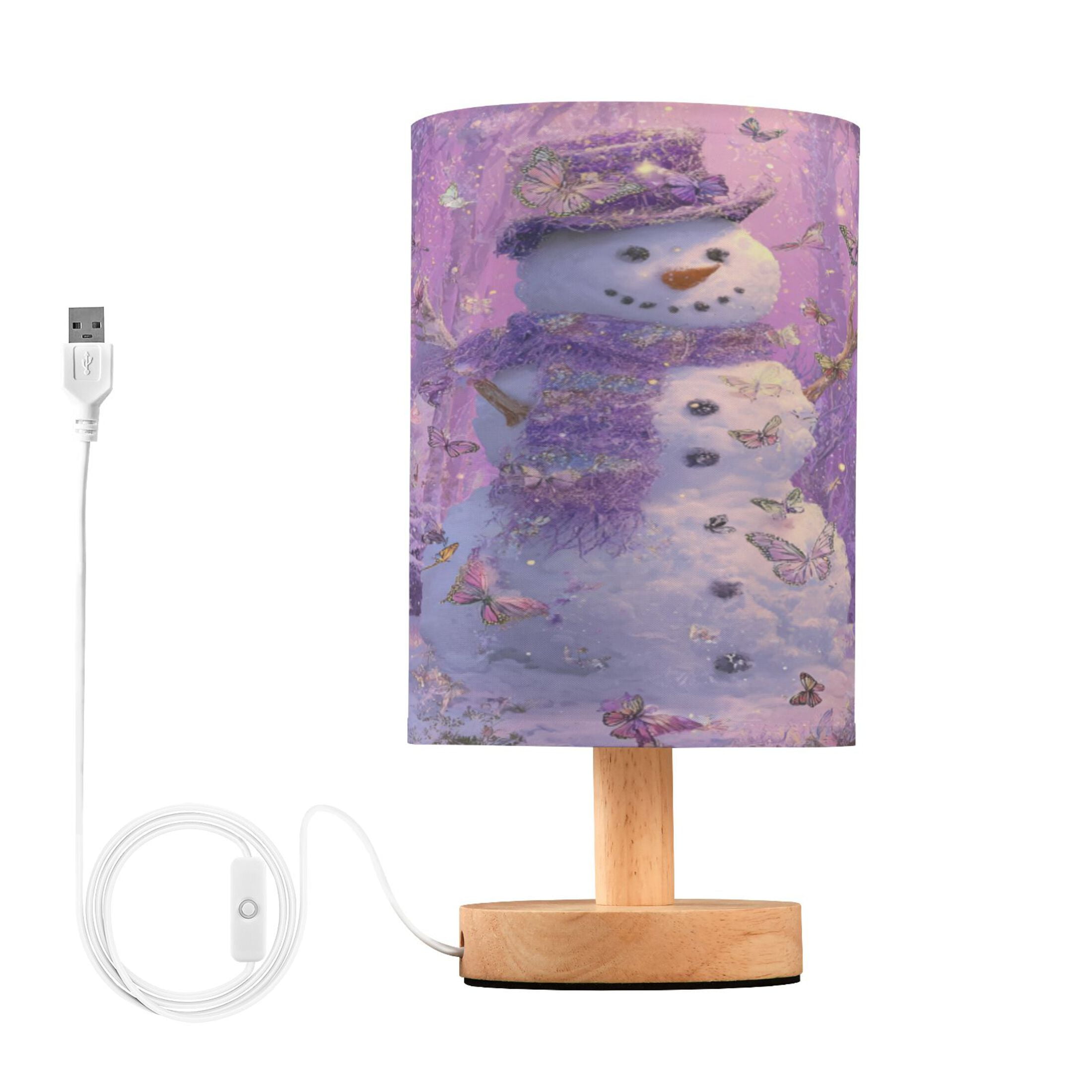 Wobogo Whimsical Snowman Bedroom Table Lamp USB Power Connector Wooden ...