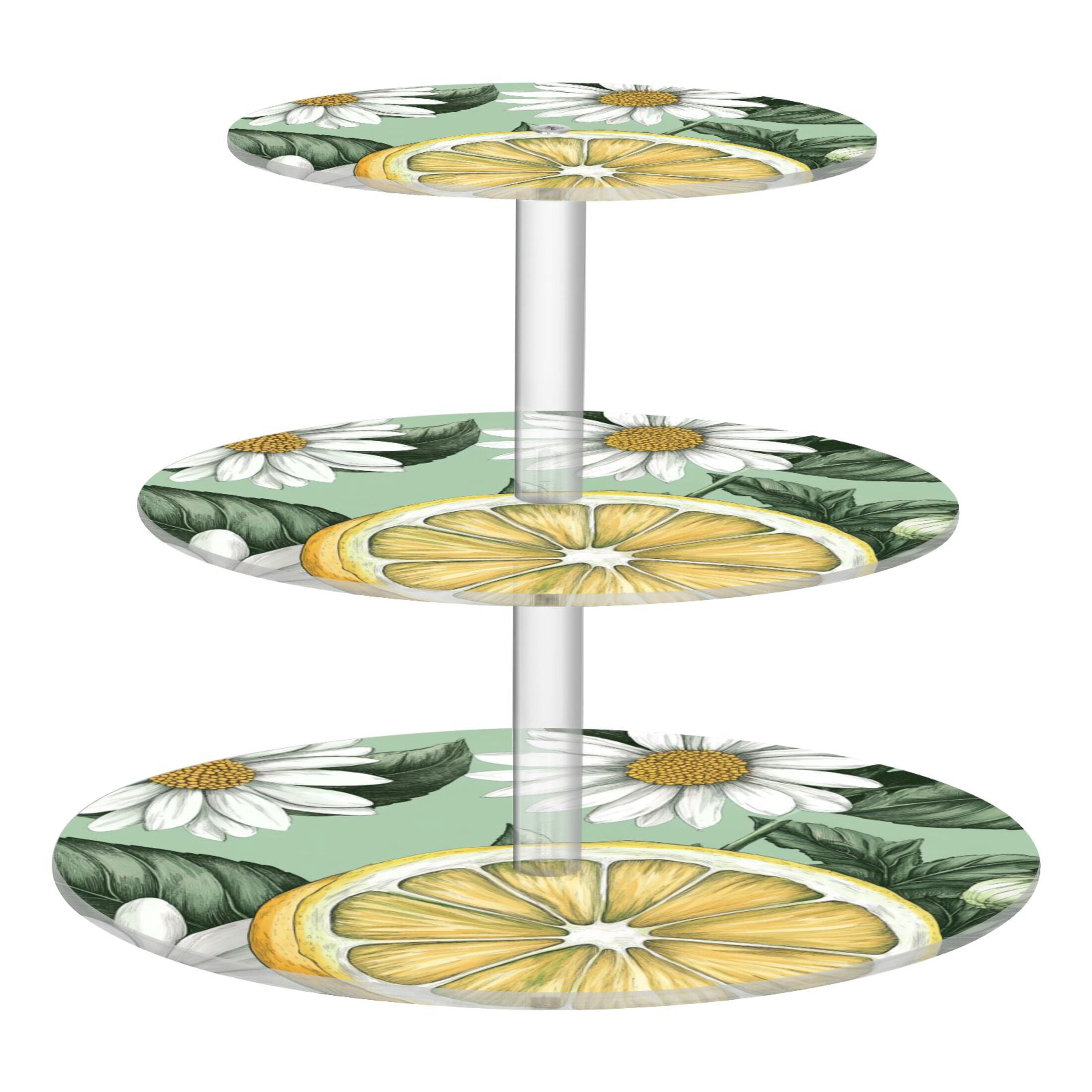 Wobogo White Daisies with Lemons Pattern 3 Tier Acrylic Cake Stand with ...