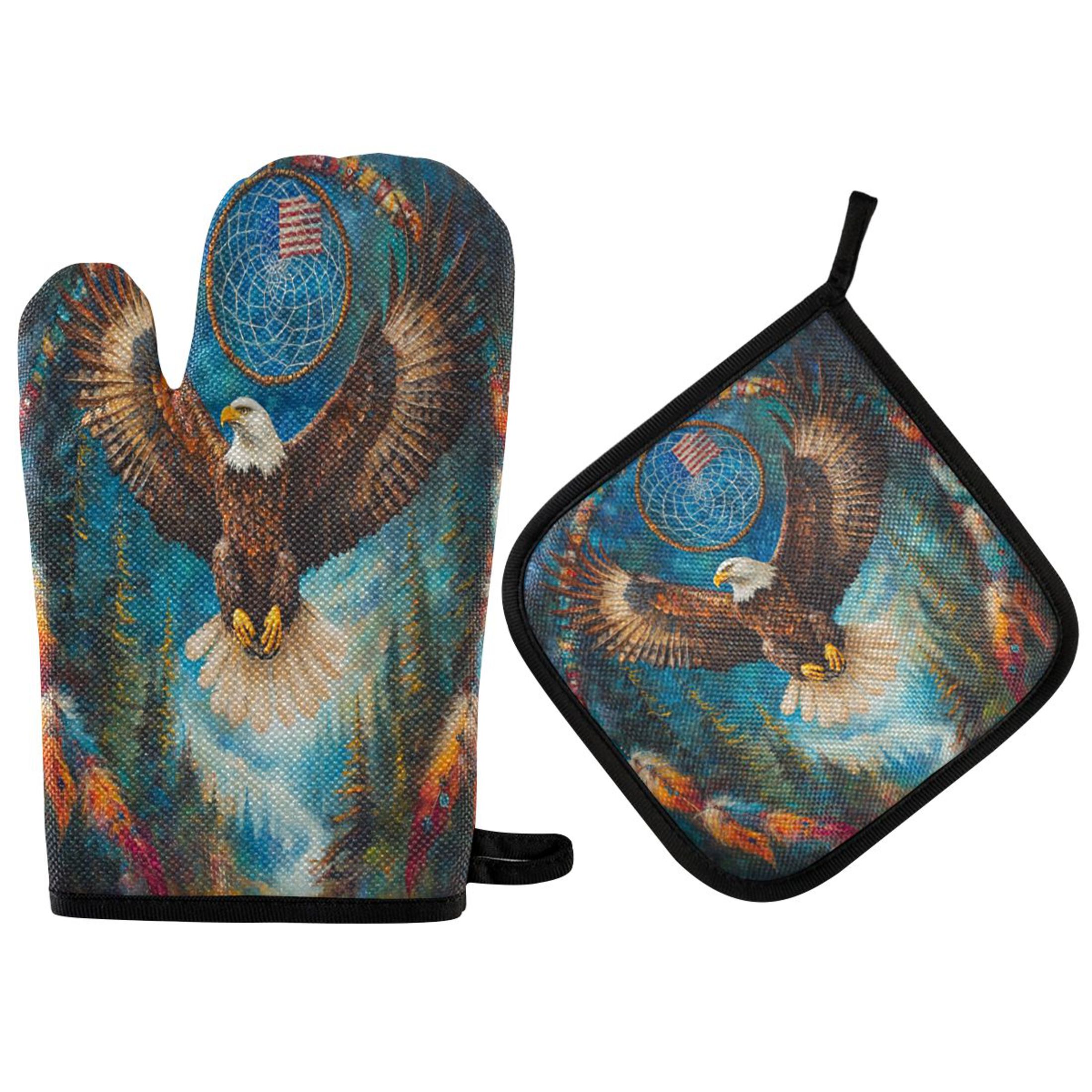 Wobogo White Headed Sea Eagle Oven Mitts and Pot Holders 2pcs Set ...