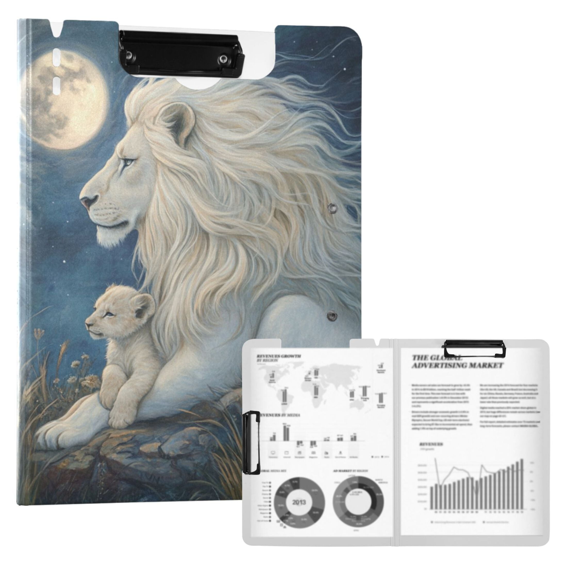 Wobogo White Maned Lion A4 Foldable Clipboard with Horizontal and ...