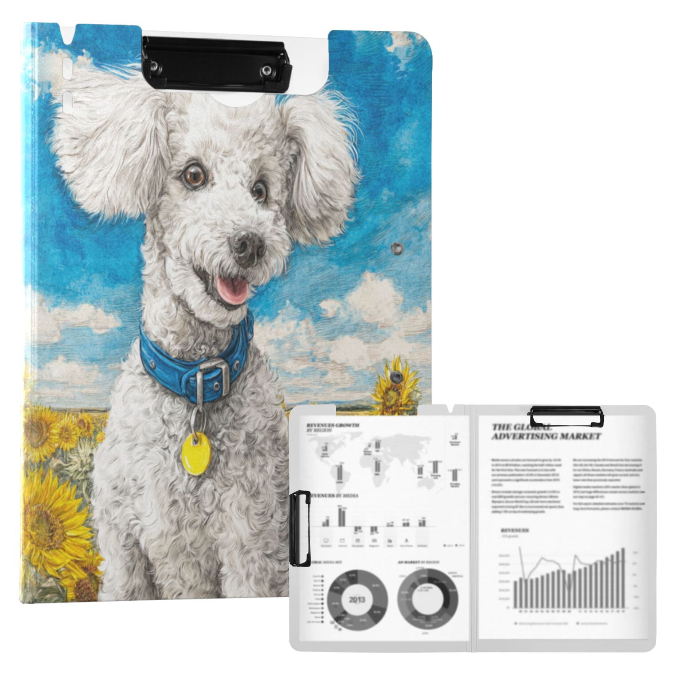 Wobogo White Poodle A4 Foldable Clipboard with Horizontal and Vertical ...