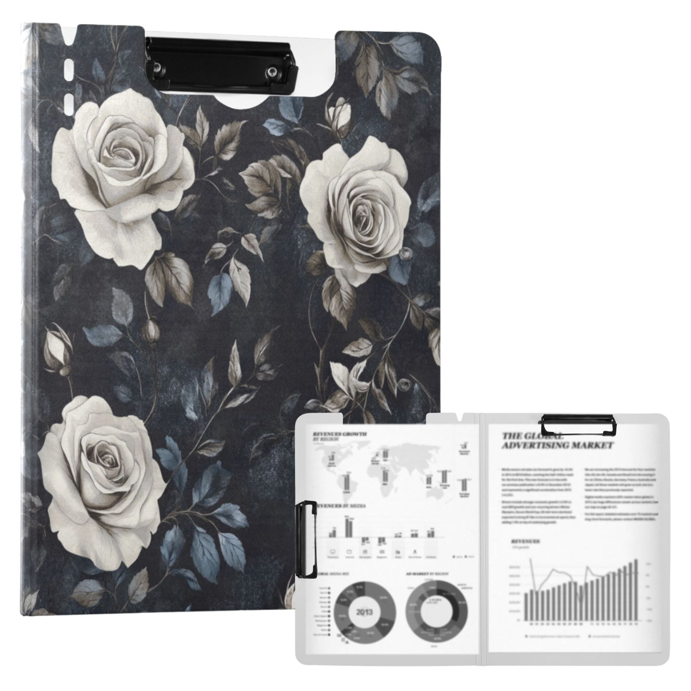 Wobogo White Rose A4 Foldable Clipboard with Horizontal and Vertical ...
