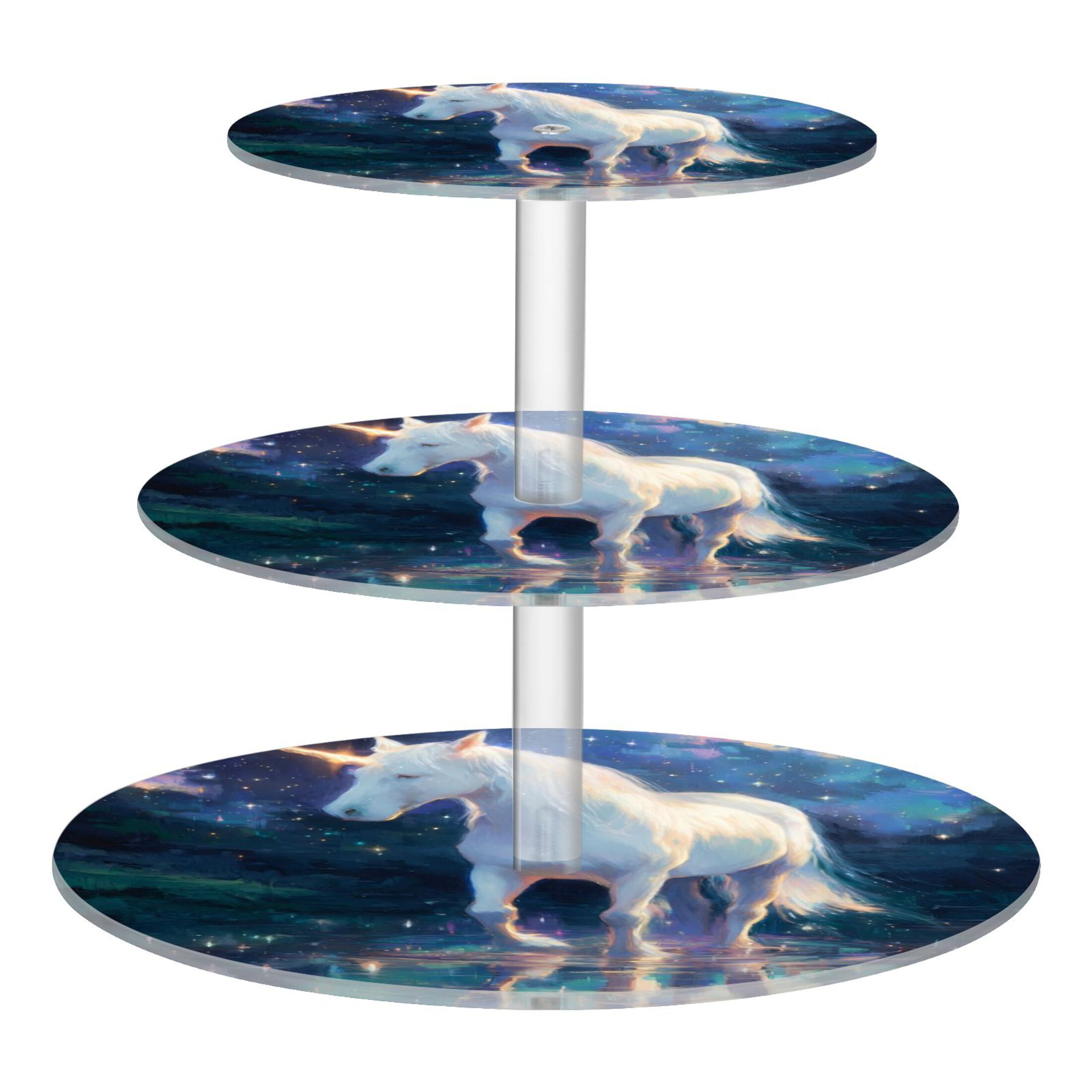 Wobogo White Unicorn 3 Tier Acrylic Cake Stand with Clear Round Hold ...
