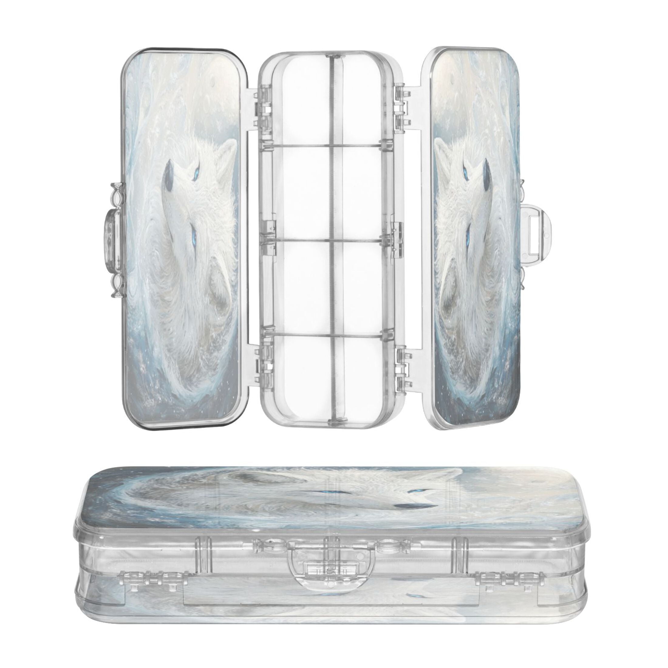 Wobogo White Wolf with Blue Eyes Clear Pencil Case Plastic Pencilboxes ...