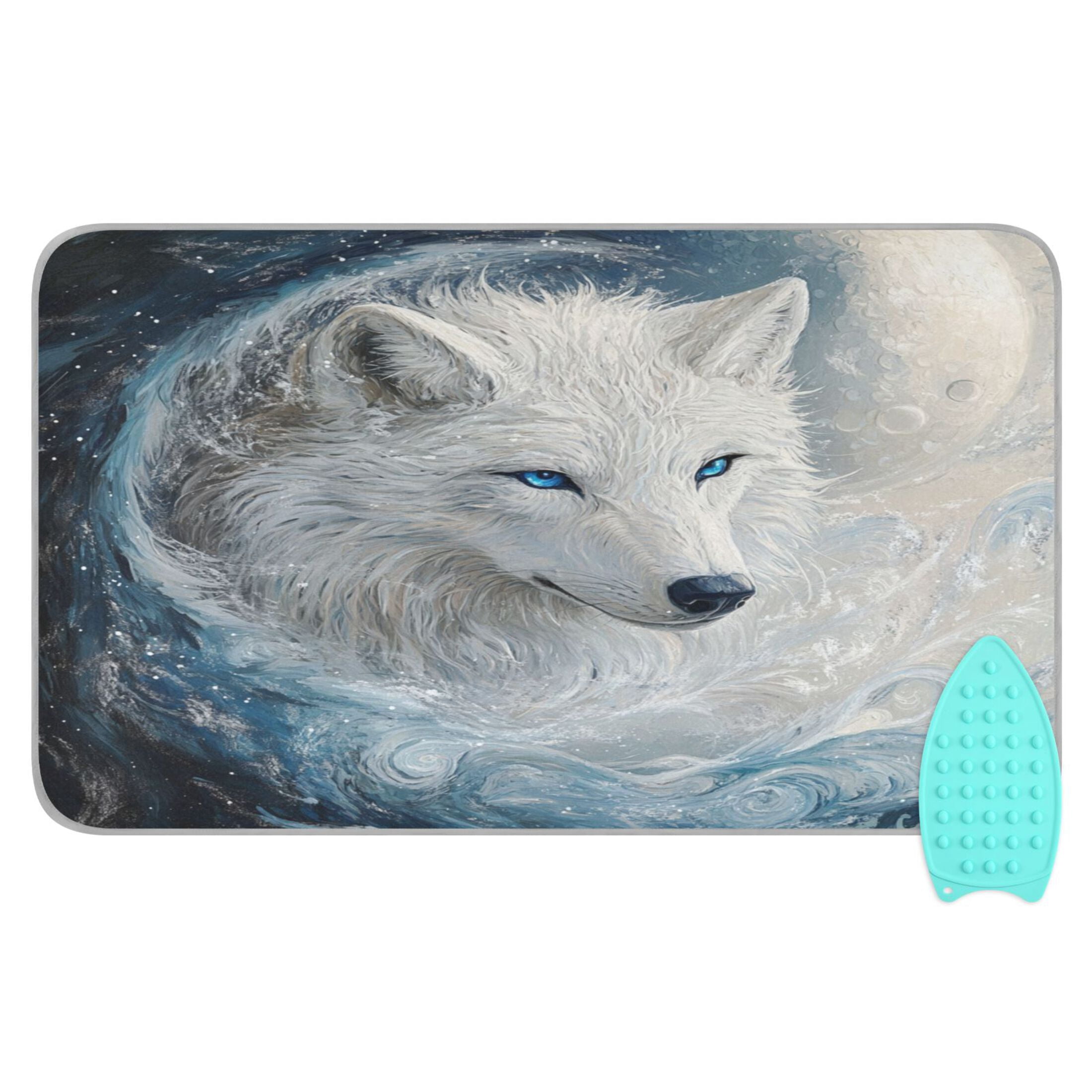 Wobogo White Wolf with Blue Eyes Ironing Mat Blanket Quilted Washer ...