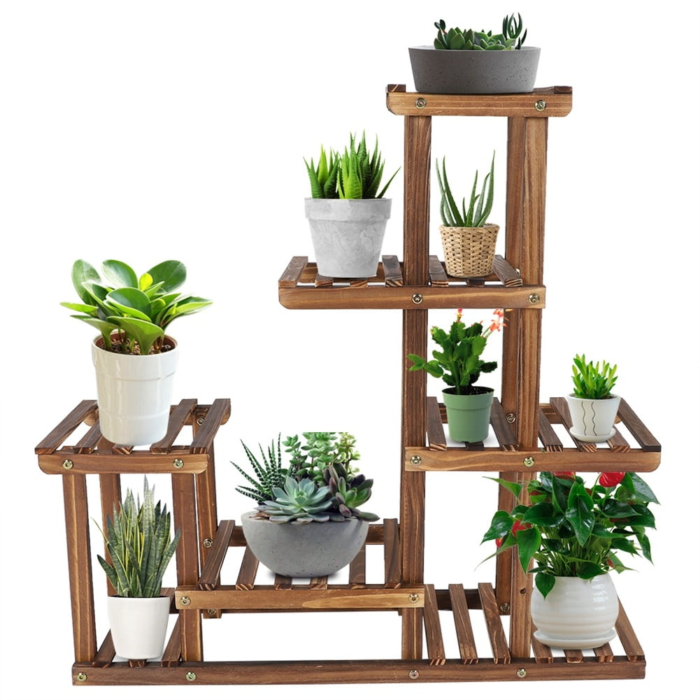 Wobythan Multi-Tiers Wooden Plant Stand Balcony Garden Flower Plant ...