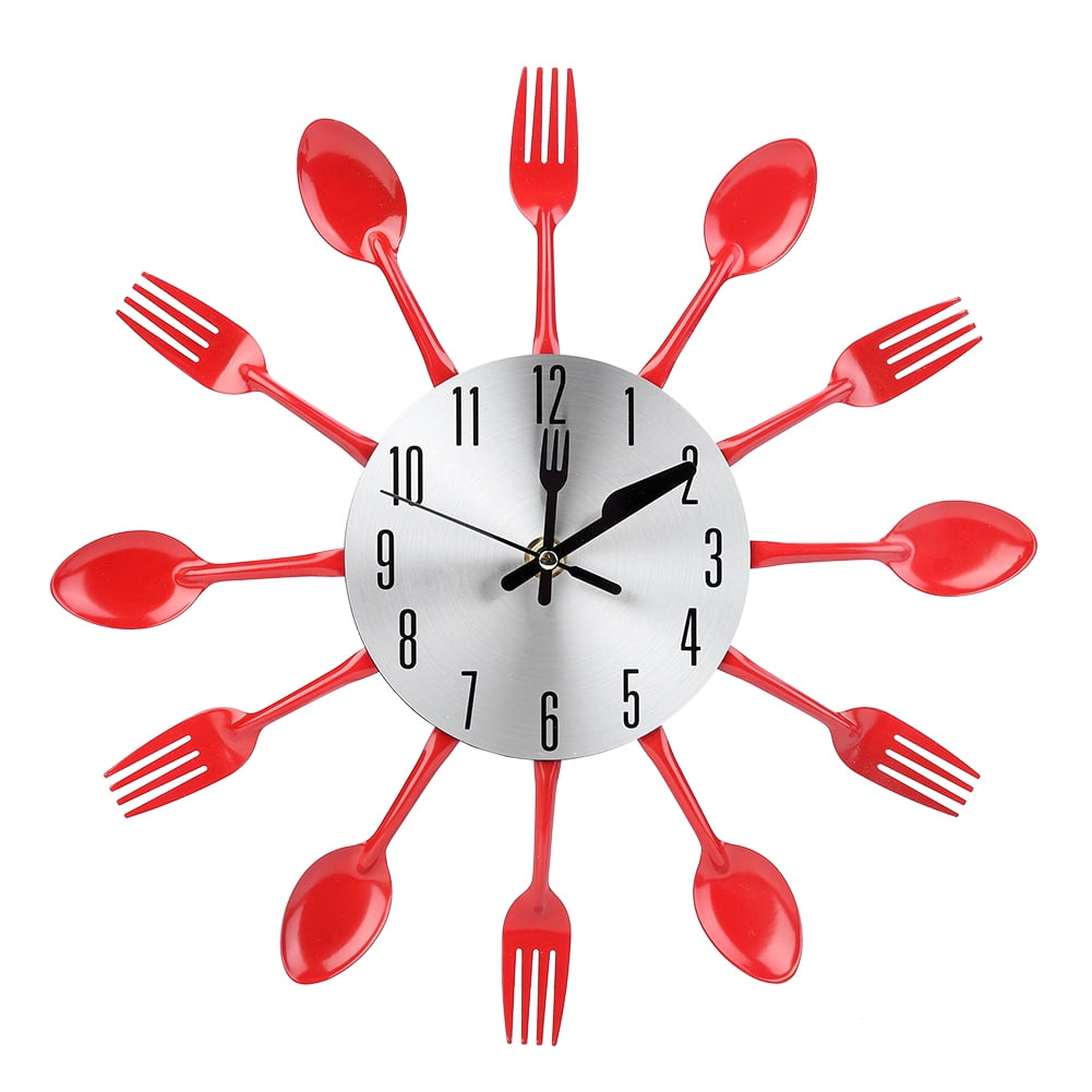 Wobythan Stainless Steel Cutlery Clock Knife and Fork Spoon Wall Clock ...