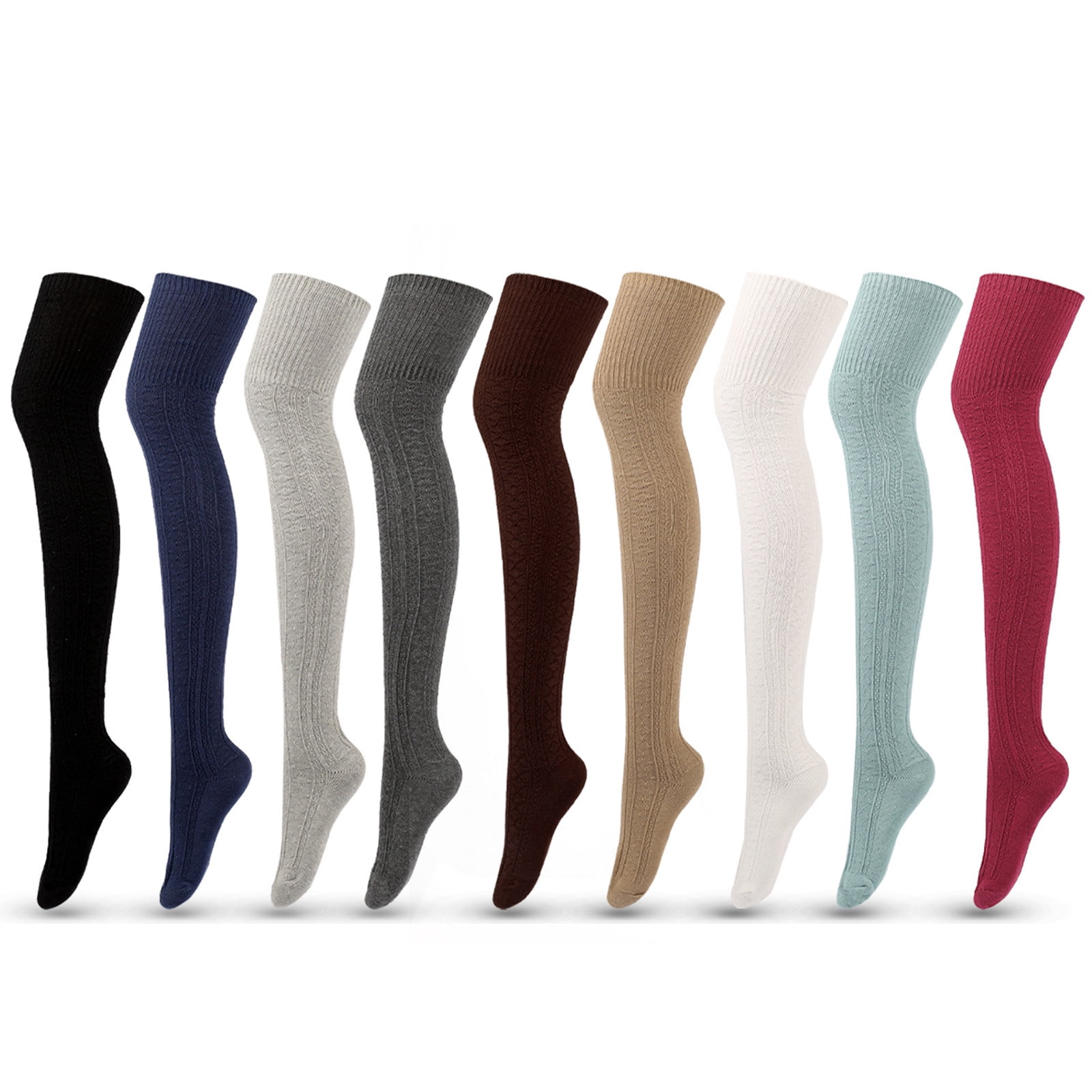 WoenderWiz Women Thigh High Socks Cotton Cable Knit Over the Knee Boot ...