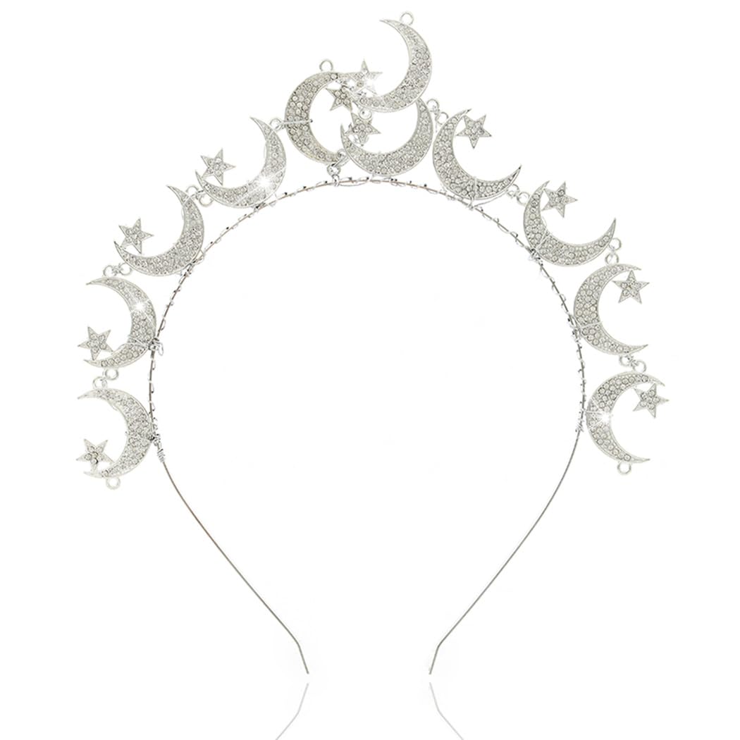 Woeoe Star Halo Crown Headband Silver Rhinestones Moon Hair Band Stars ...