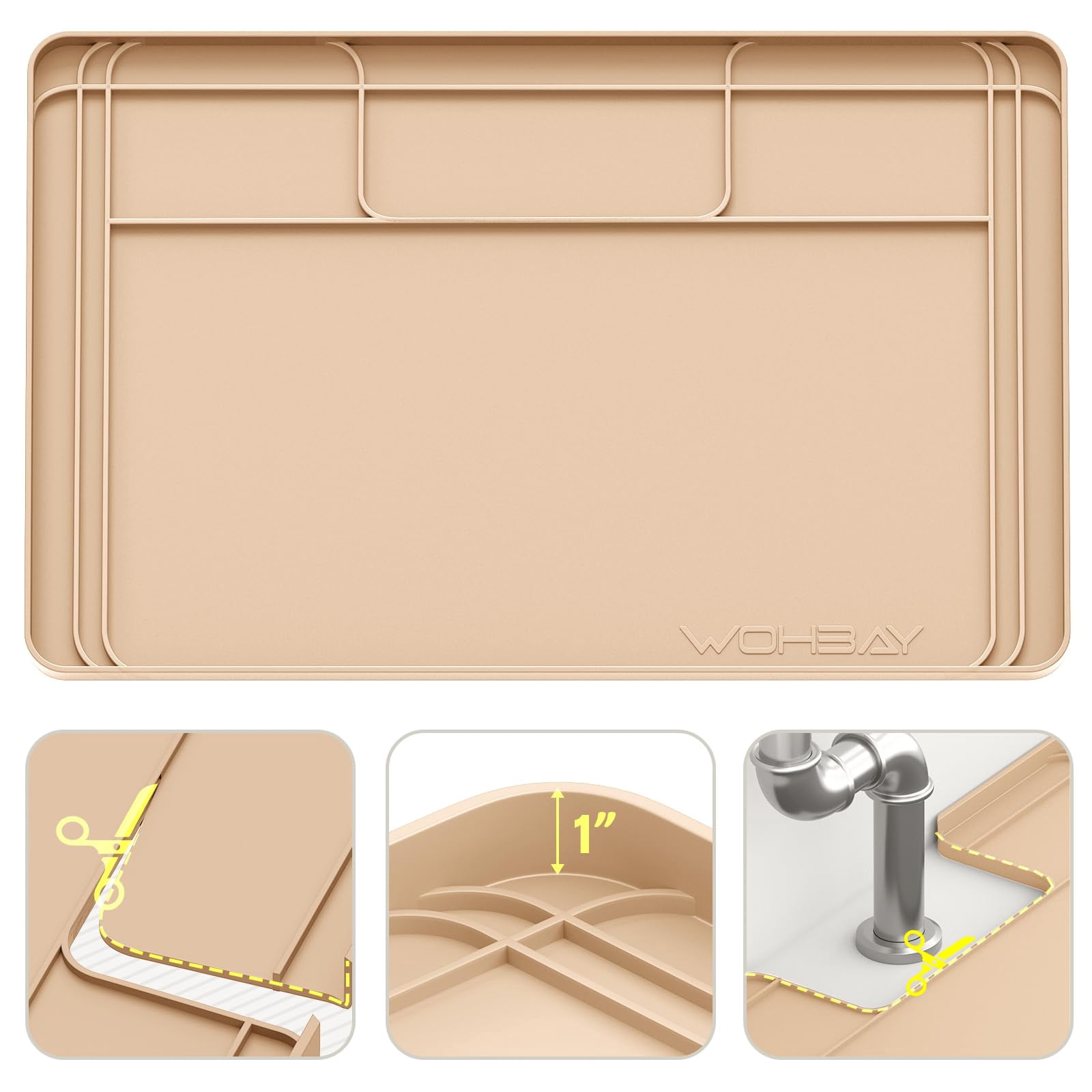 Wohbay Under Sink Mats for Kitchen Waterproof, Cut to Fit Under Sink ...