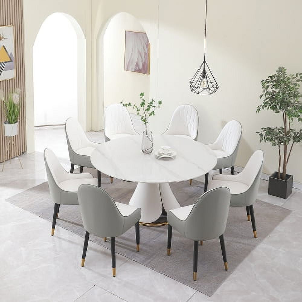 Wohh Contemporary 9 Pieces Dining Table Set,Modern White 59"*30" Marble ...