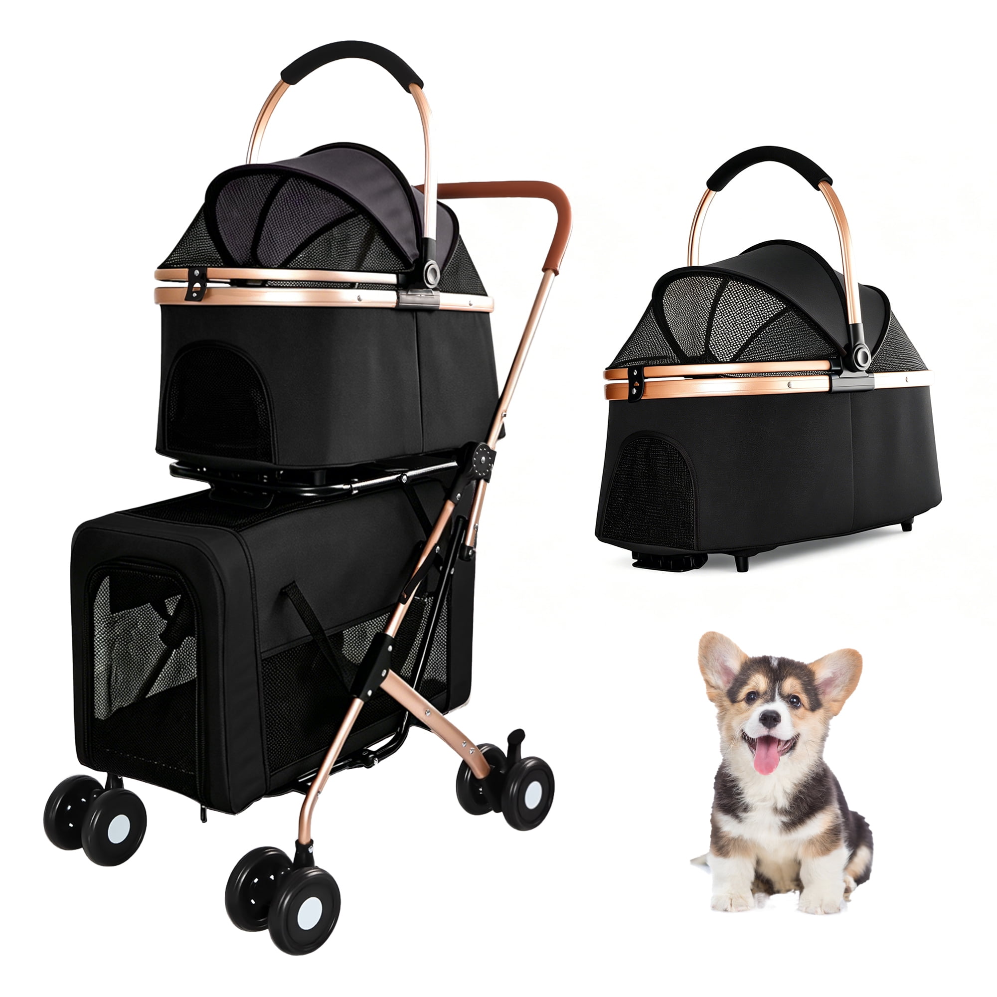 Wohh Double Decker Pet Stroller for Small & Medium Dogs Cats, Foldable ...