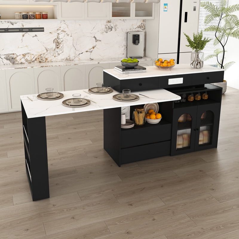 Wohh Kitchen Island Cart with Extendable & Rotating Tabletop, MDF ...
