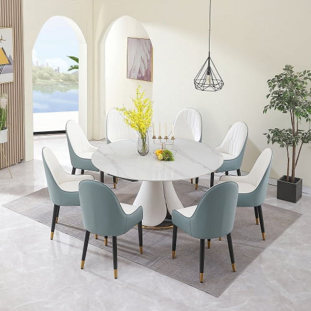 Wohh contemprary 9 Pieces Dining Table Set, Modern White 59"*30" Marble ...