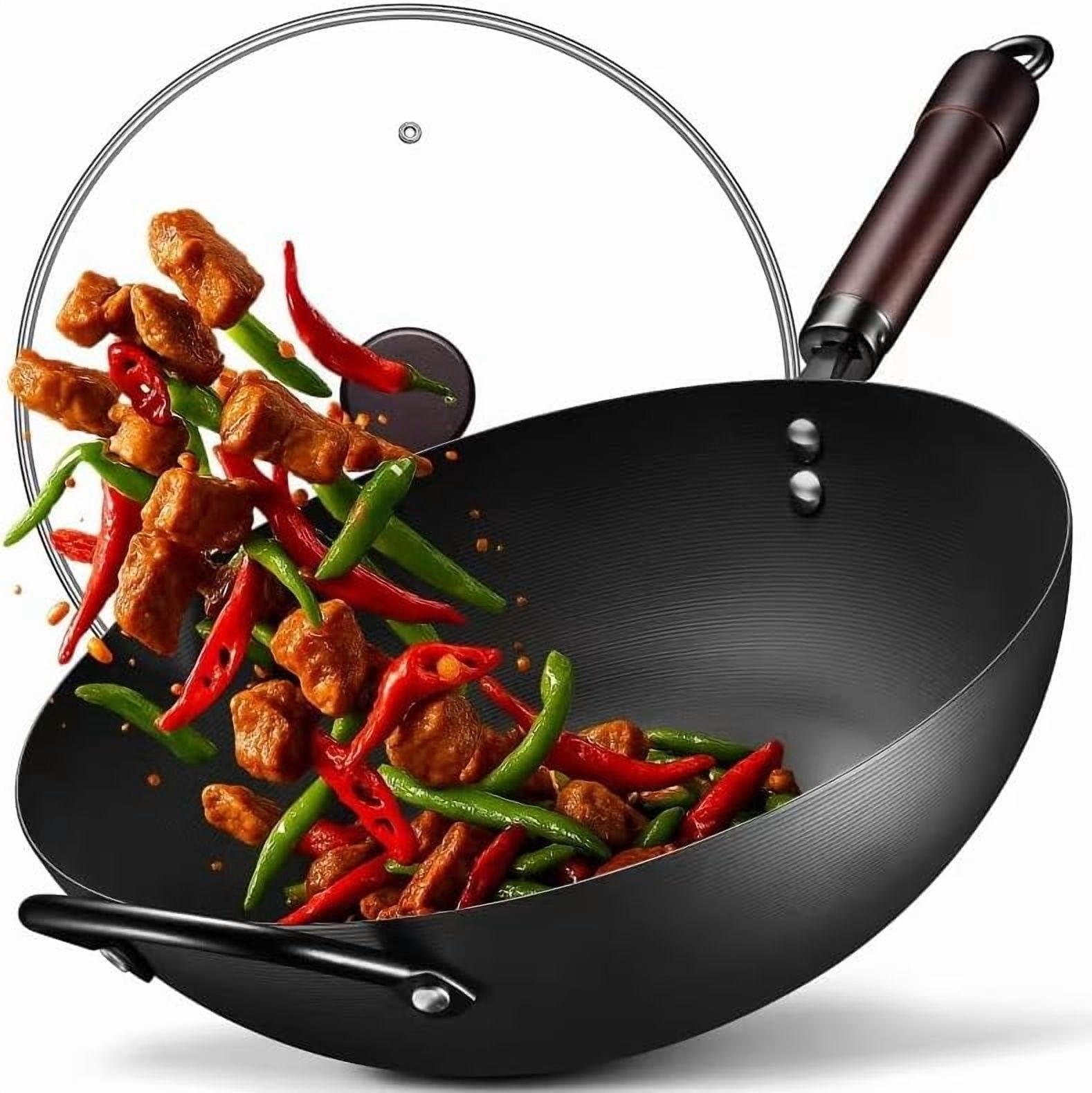 MY Wok, 13 Inch carbon steel woks & stir-fry pans nonstick, Pre ...