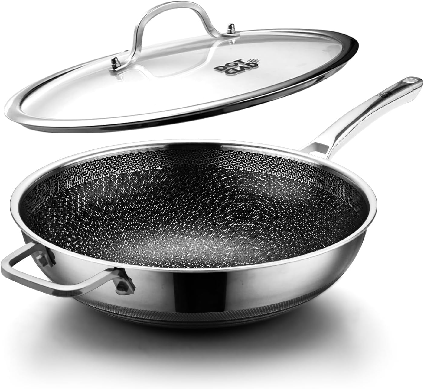 Wok Pan, Hybrid 12 Inch Wok with Lid, PFOA Free Cookware, Non-Stick Stainless Steel Woks & Stir ...