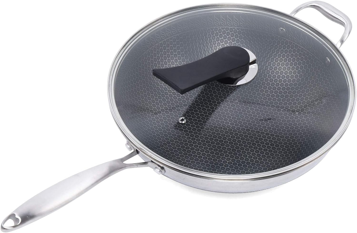 Wok Pan with Lid 13 Inch Hybrid Stainless Steel Wok with Stay Cool ...