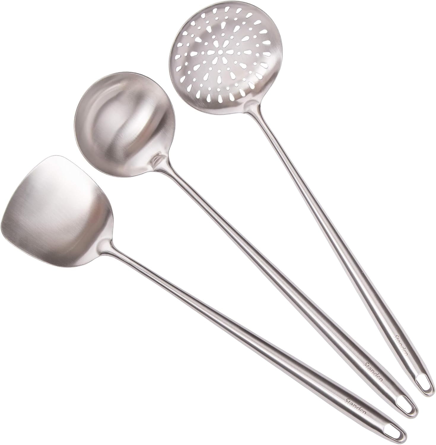 Wok Spatula and Ladle, Skimmer Spoon, Slotted Spatula - 304 Stainless ...