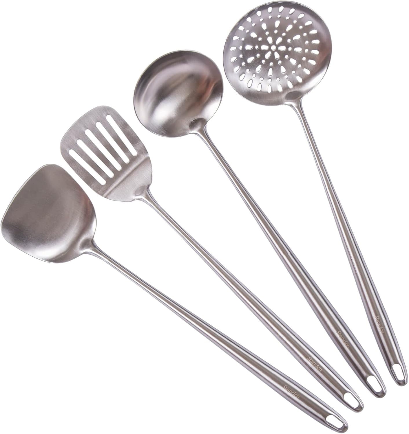 Wok Spatula and Ladle, Skimmer Spoon, Slotted Spatula - 304 Stainless ...