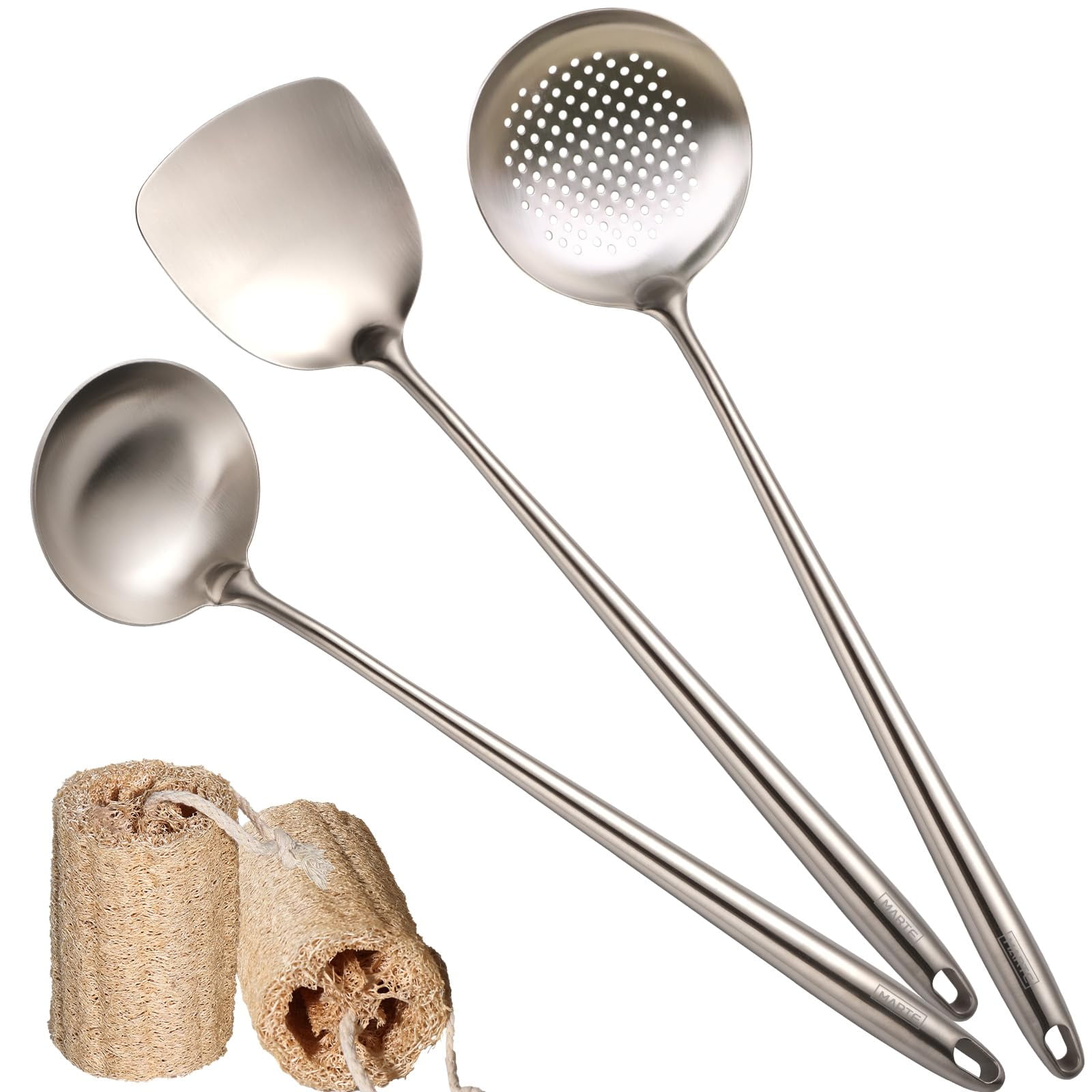 Wok Spatula And Ladle,Skimmer Spoon Tool Set,17" Long Handle 304 ...