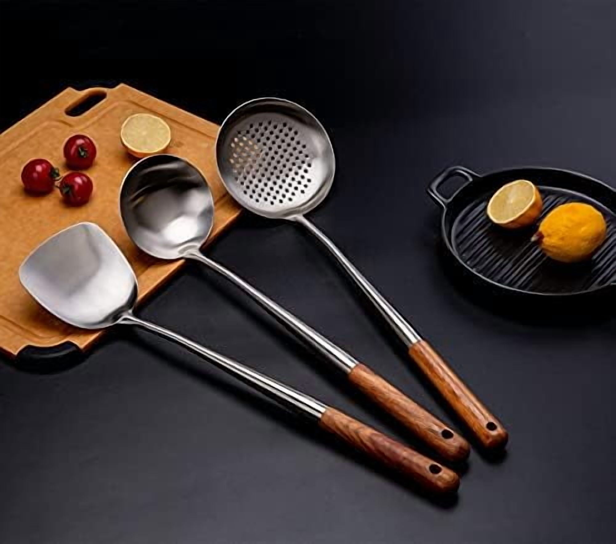 Wok Spatula and Ladle,Skimmer Ladle Tool Set, 17inches Spatula for Wok ...