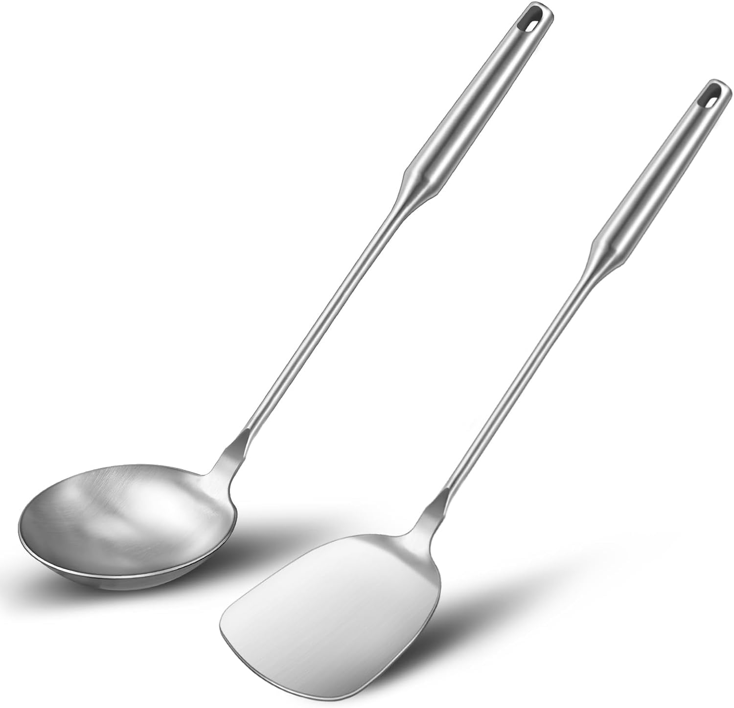 Wok Spatula and Ladle - Stainless Steel Wok Tools Set of 2, Heat ...