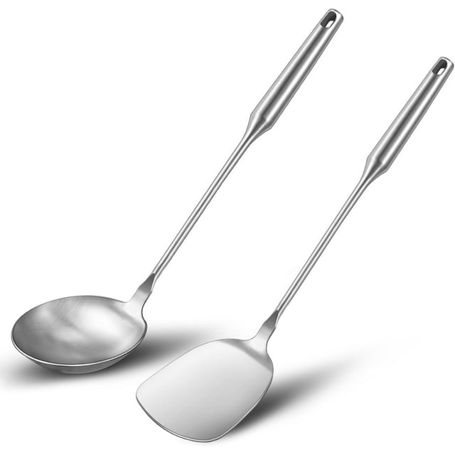 Wok Spatula and Ladle - Stainless Steel Wok Tools Set of 2, Heat ...
