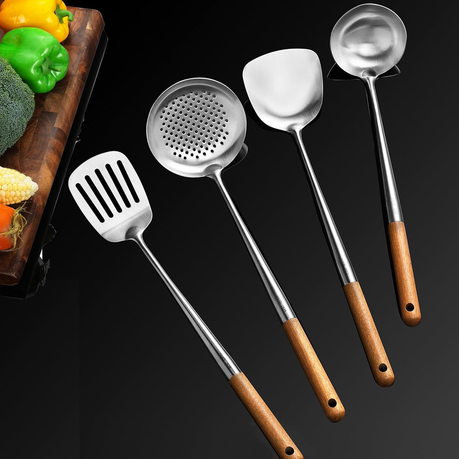 Wok Utensils for Carbon Steel, Stainless Steel Wok Spatula Metal, 4 ...