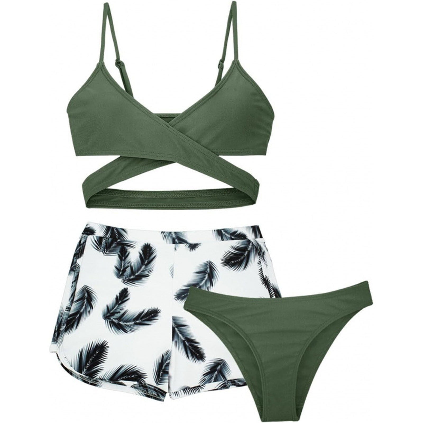 Wolcakyue Girls Swimsuits Kids 3 Piece Bathing Suit Teen Girls Bikini ...