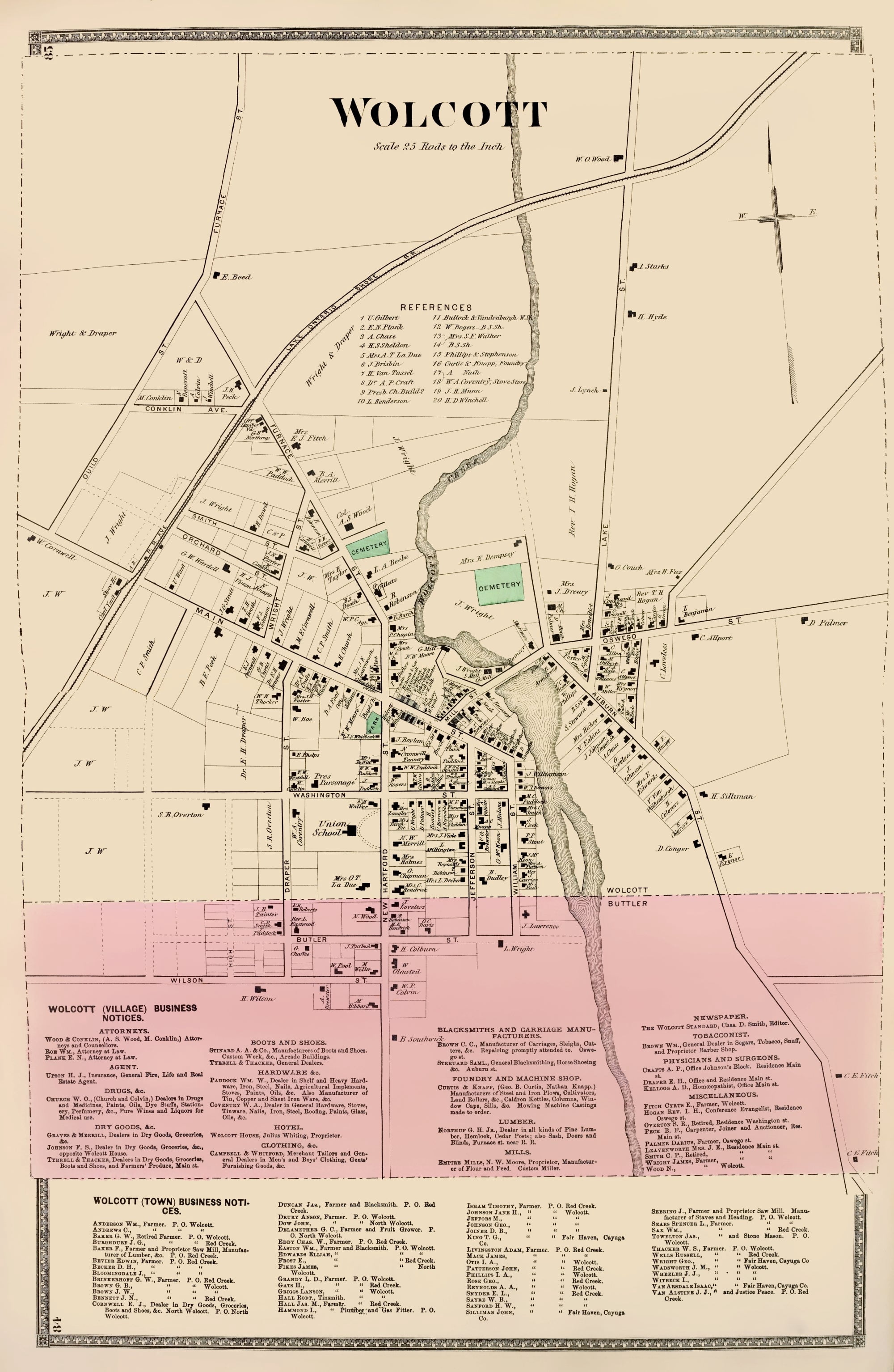 Historic City Map - Wolcott New York - Beers 1874 - 23 x 35.29 ...