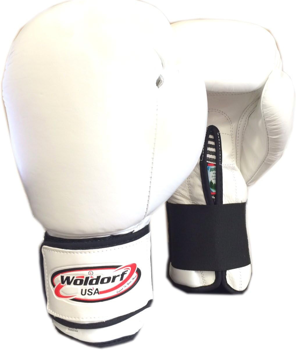 Woldorf USA Boxing Gloves in Leather White 16oz Sparring, Grappling ...