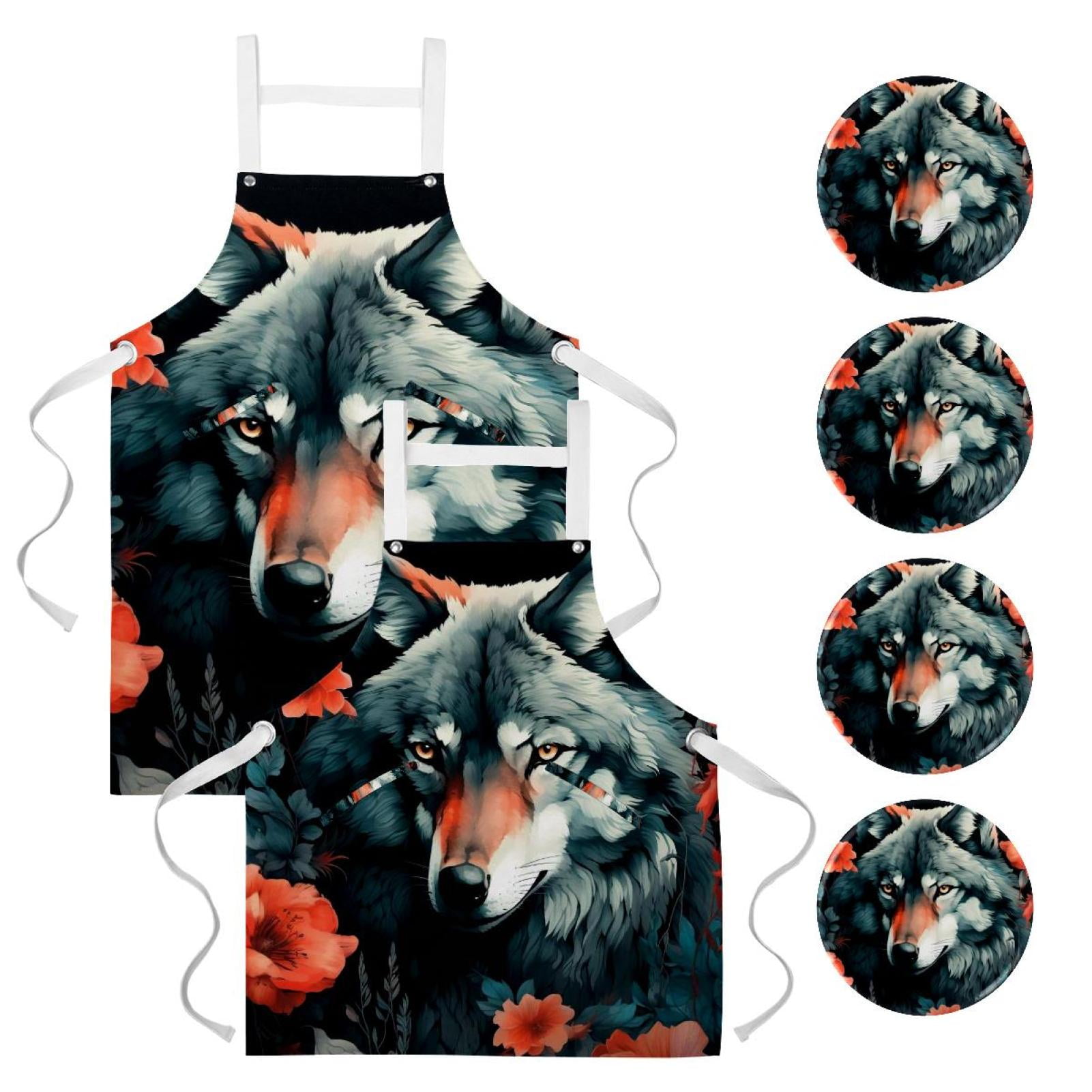 Wolf 2 Pack Waterproof Chef Apron with Pockets and Badge Set - Cooking ...