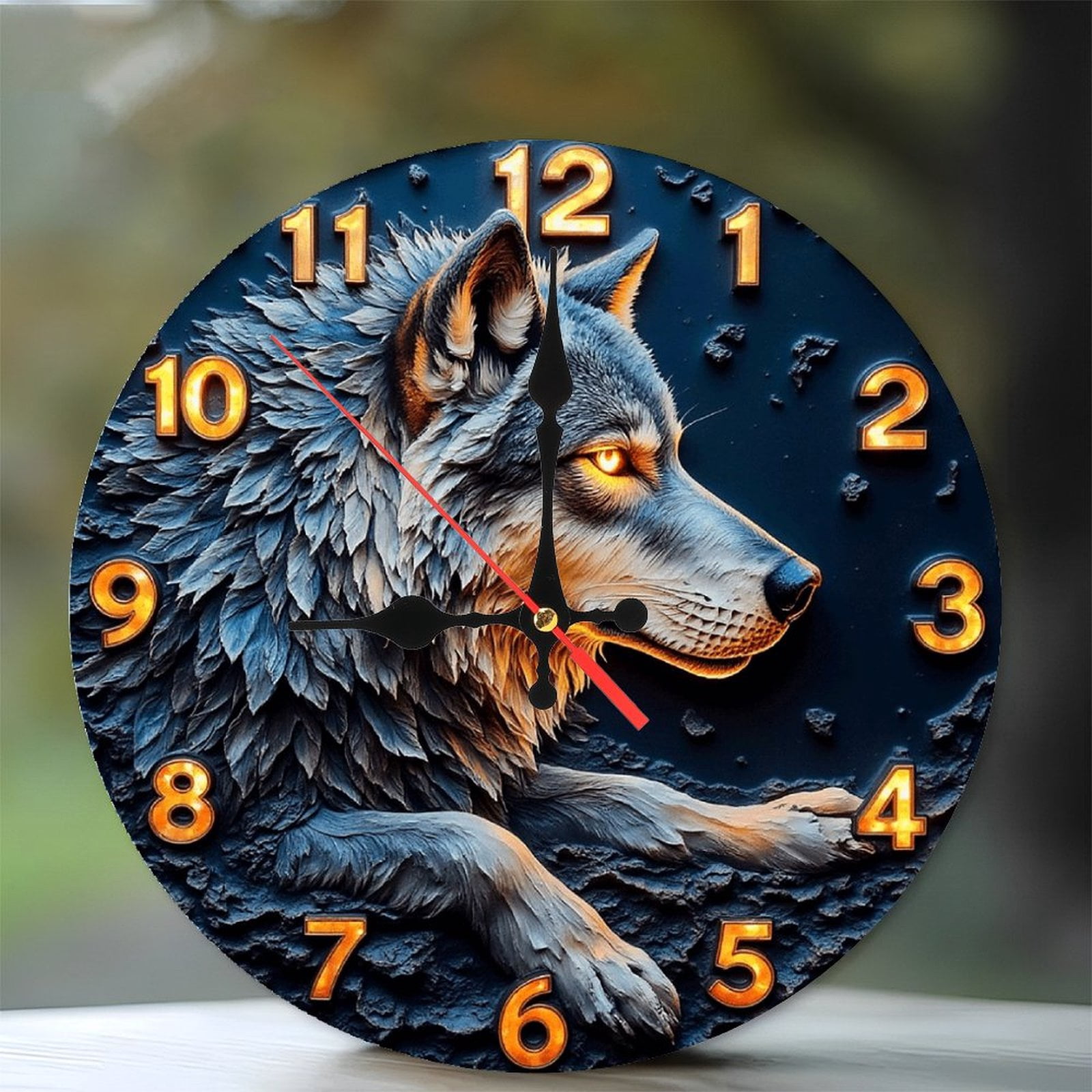Wolf 2D Wall Clock Decorative Home Art Unique Design 10-Inch Silent ...
