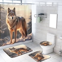 Rustic Deer 4 Pieces Shower Curtain Set with Non-Slip Rug Spring Forest ...