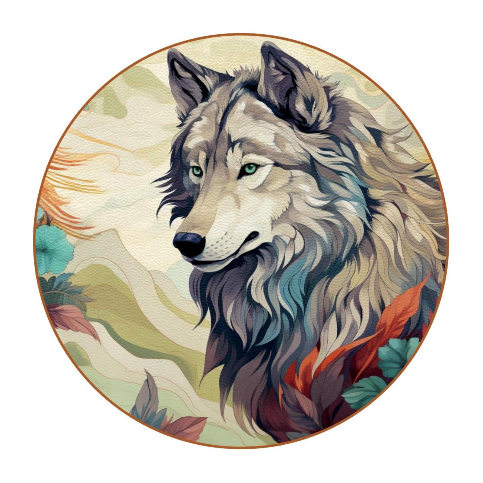 Wolf 6pcs Round Coasters Set, Microfiber Leather Drink Coasters, 11x11 ...